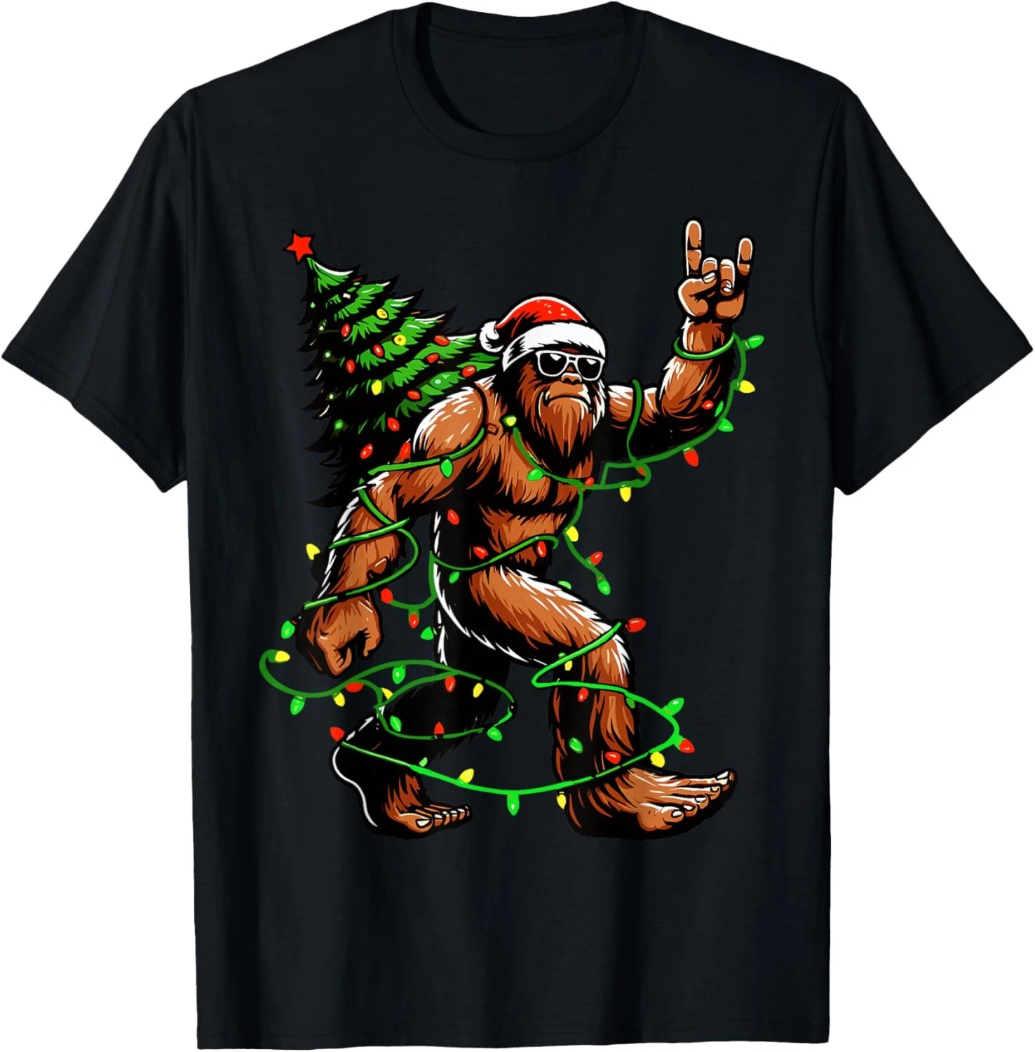 Jolly Red Hat Man Bigfoot Christmas Tree Xmas Lights Sasquatch Unisex T ...