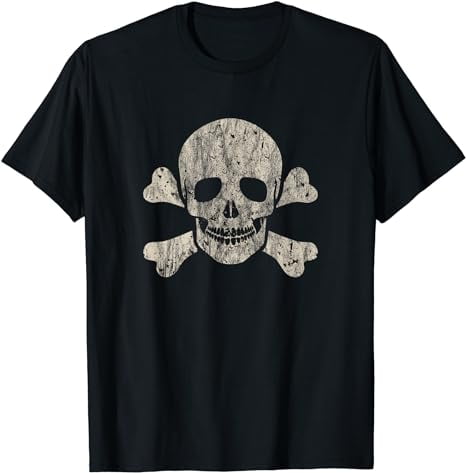 Jolly Roger Distressed Skull and Crossbones Pirate T-Shirt - Walmart.com