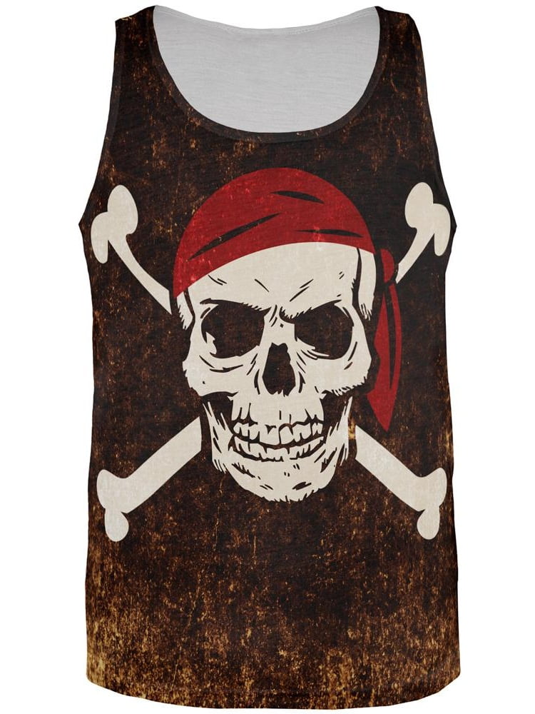 Jolly Roger Pirate Flag Distressed Grunge All Over Mens Tank Top Multi ...