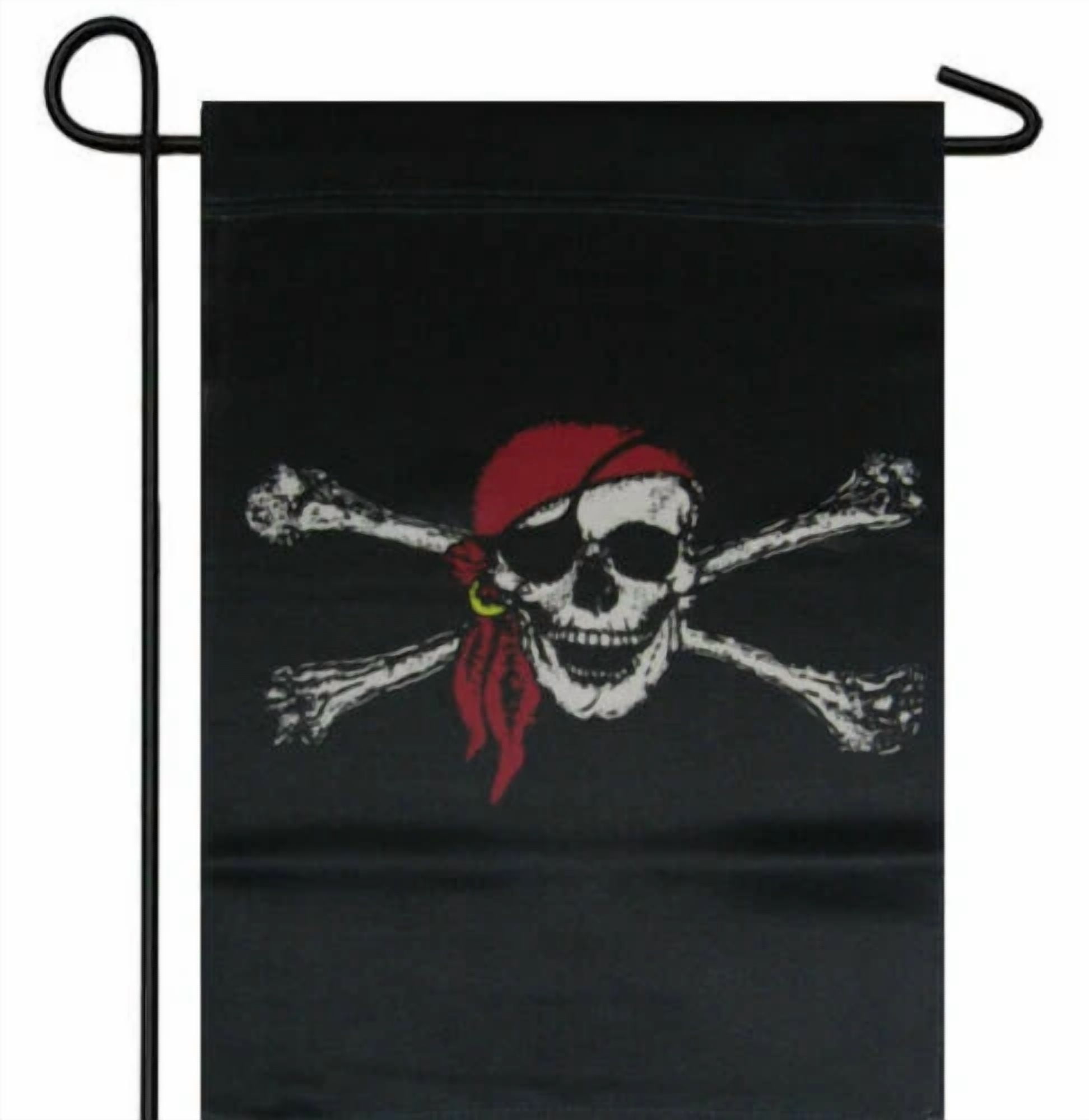 Jolly Roger Pirate Red Hat Bandana Garden Banner/Flag 12X18 Sleeved ...