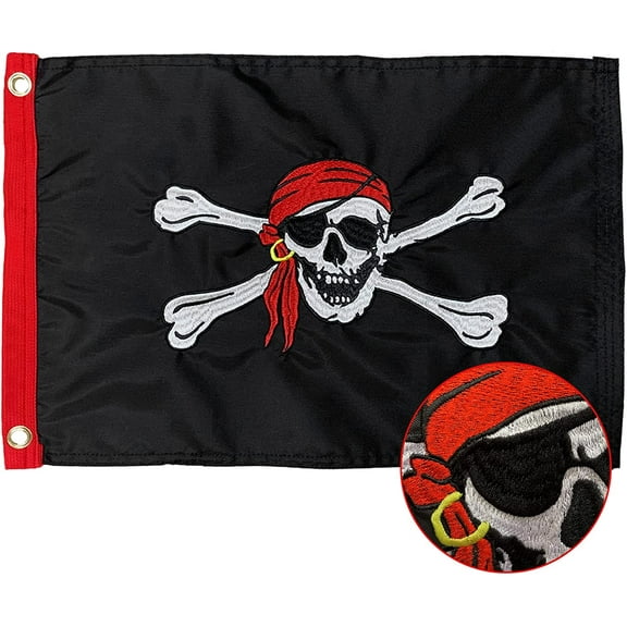 Jolly Roger Pirate Red Hat Bandana Garden Banner/Flag 12X18 Sleeved ...