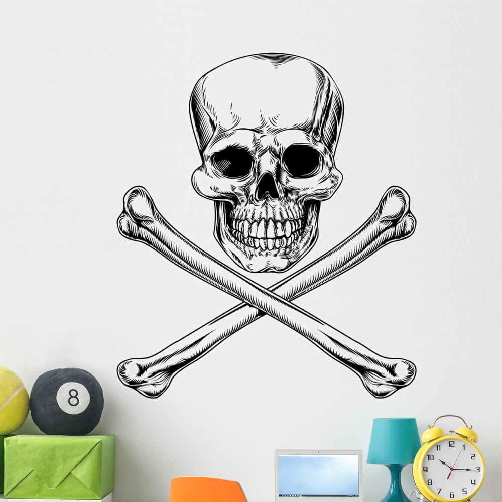Jolly Roger Skull and Wall Decal Sticker by Wallmonkeys Vinyl Peel and ...