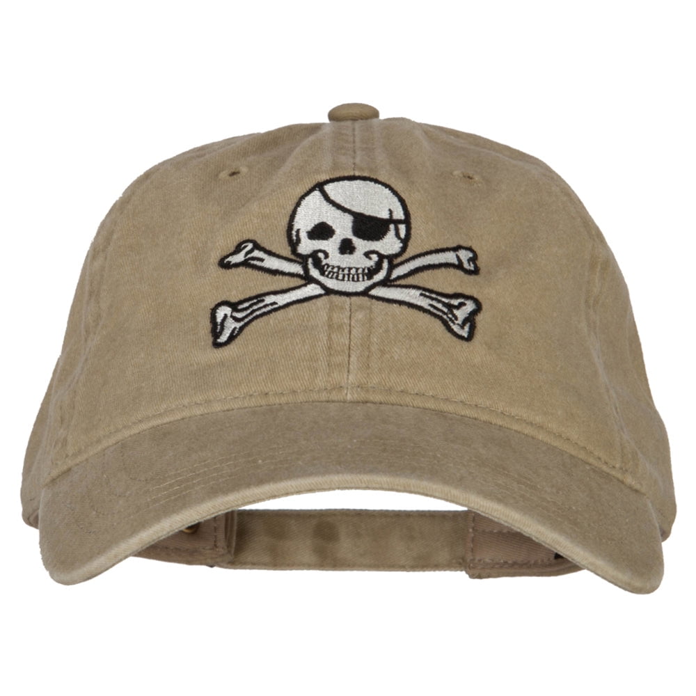 Jolly Rogers Skull Embroidered Washed Cotton Twill Cap - Khaki OSFM ...