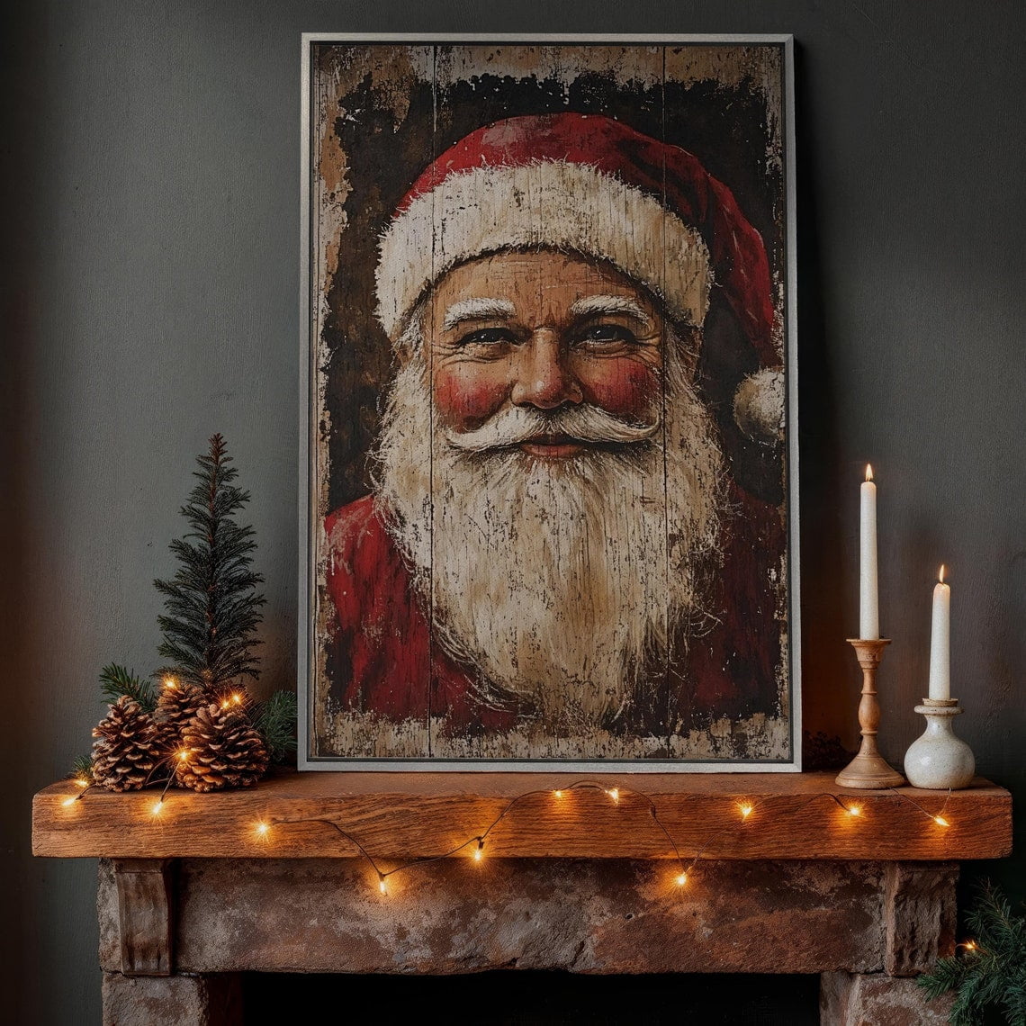 Jolly Santa Claus Poster Santa Wall Art Rustic Portrait Poster Festive ...