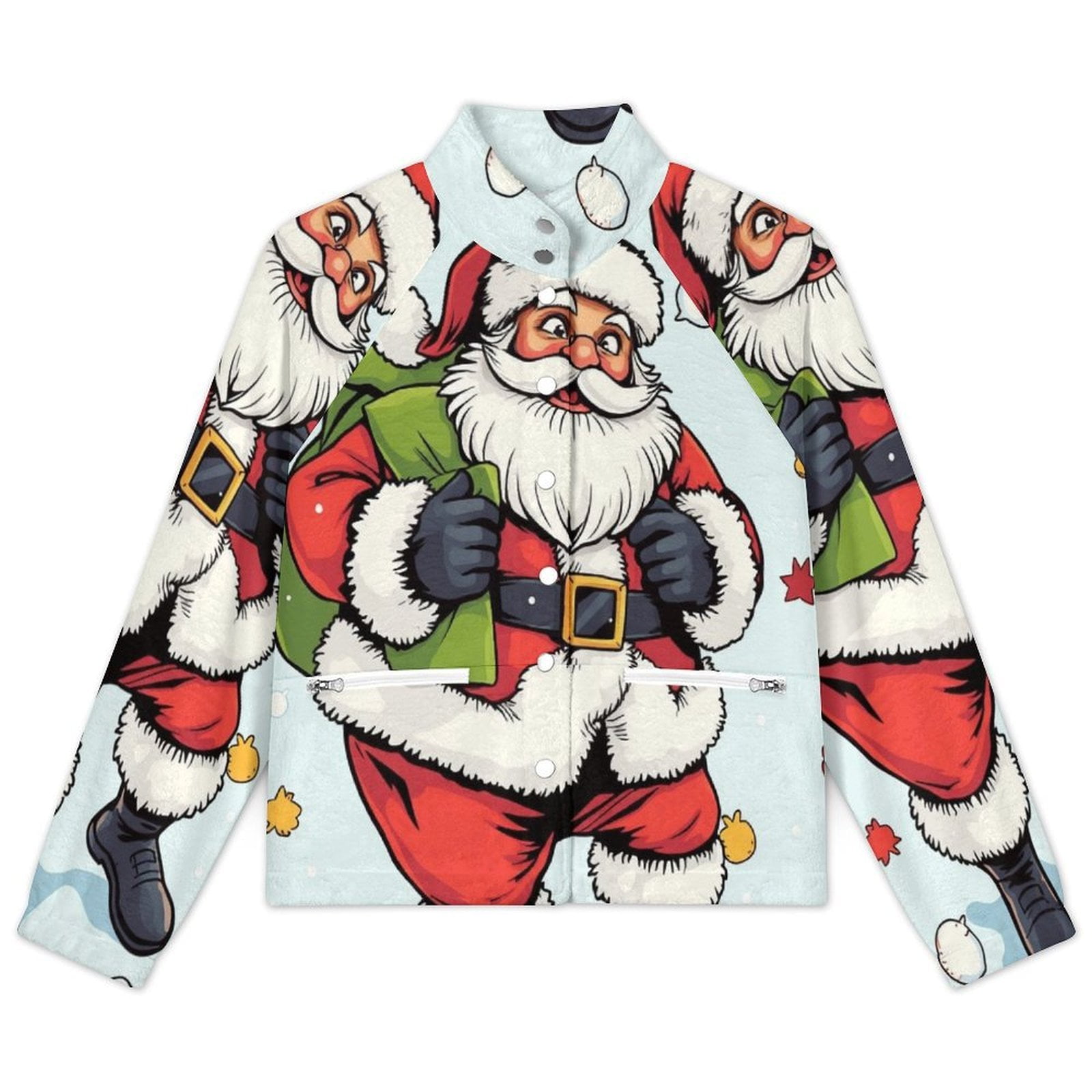 Jolly Santa Claus Warm Women's Plush Jacket Stand Collar Full Sleeve ...