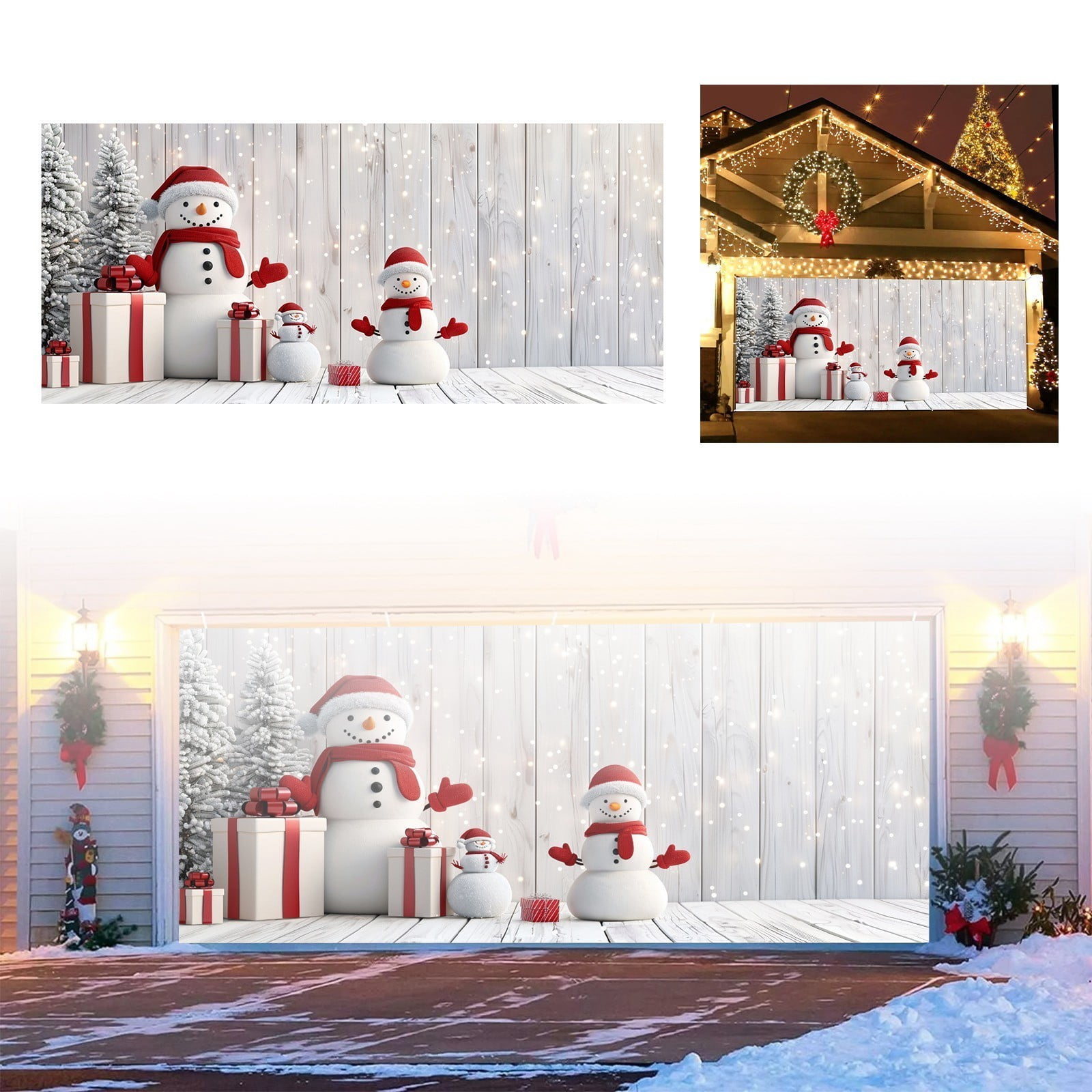 Jolly Snowman Garage Door Banner Festive Holiday Porch Large Outdoor ...