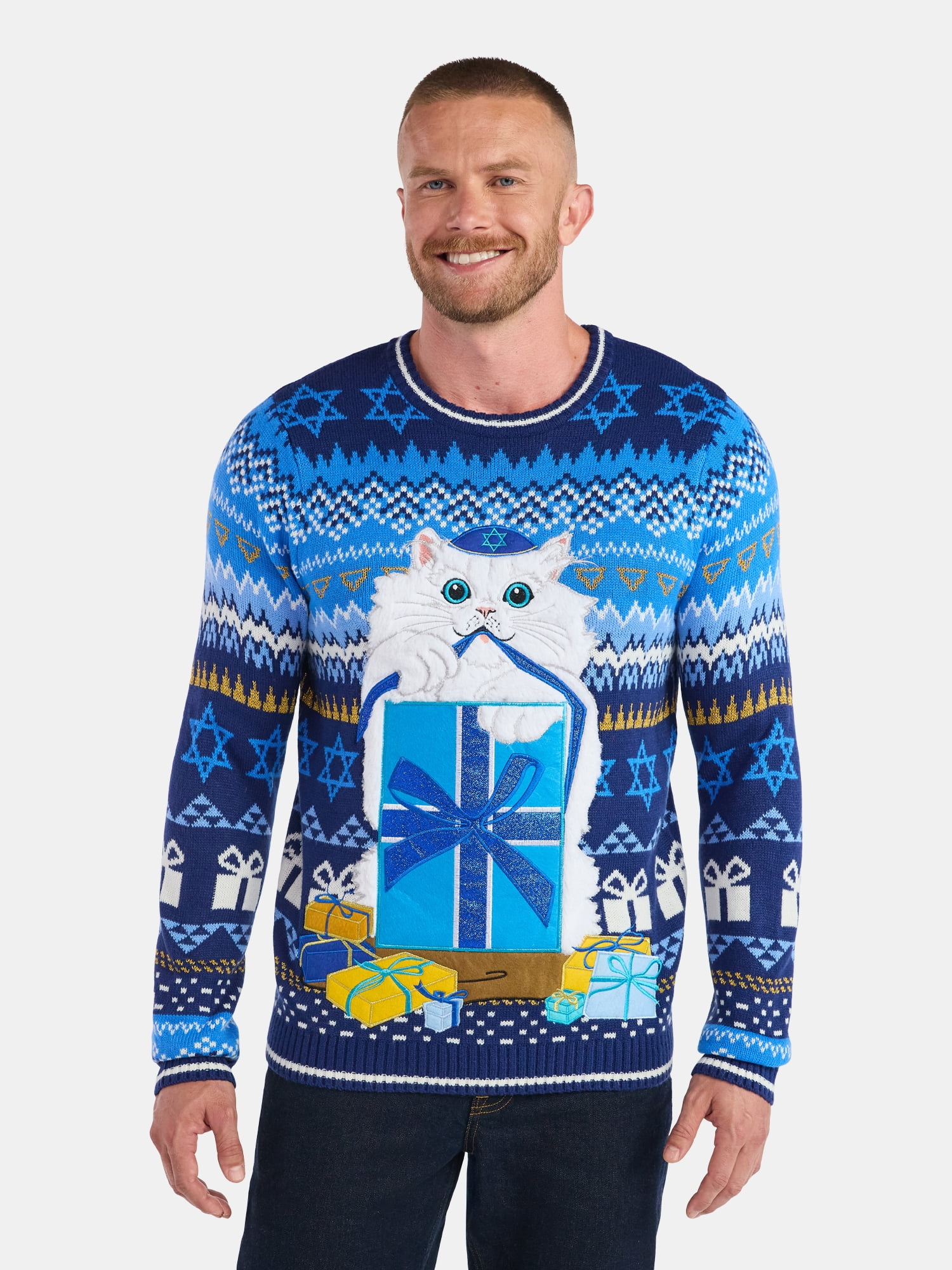 Jollidays Men's Hanukkah Ugly Holiday Sweater with Drink Pocket, Sizes ...