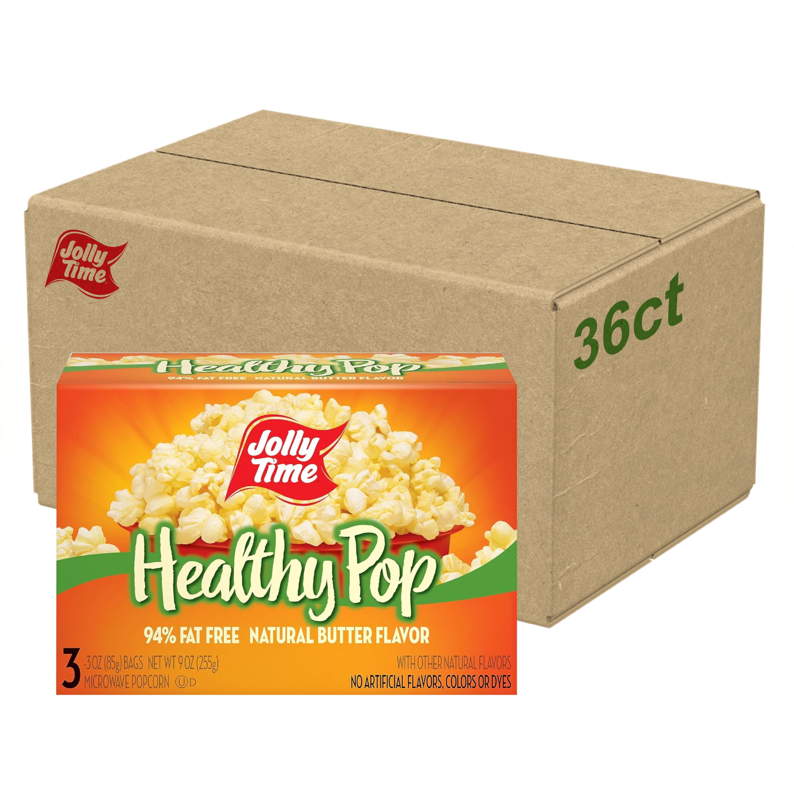 Jolly Time Healthy Pop IRF13 Buttery Microwave Popcorn, Low Fat Gluten ...