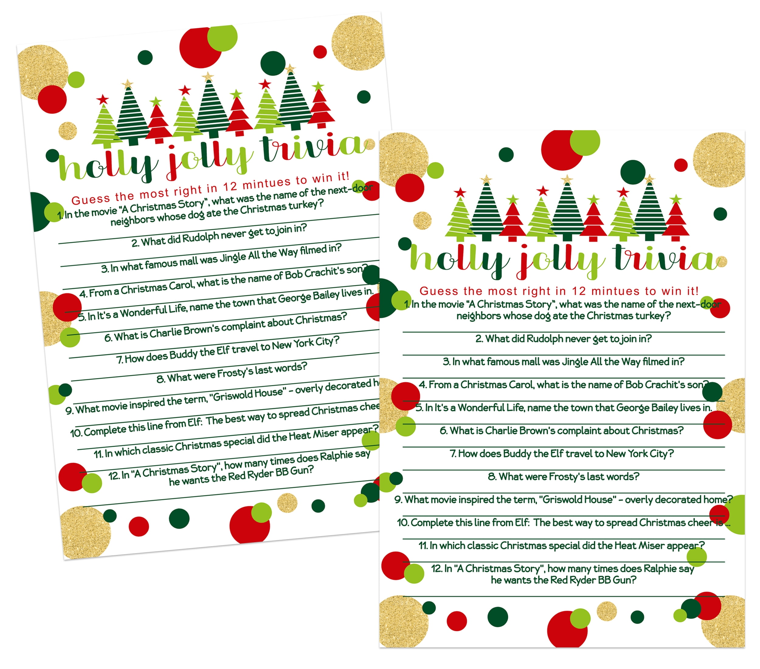 Paper Clever Party Jolly Trees Christmas Trivia Game Cards, 25 Pack ...