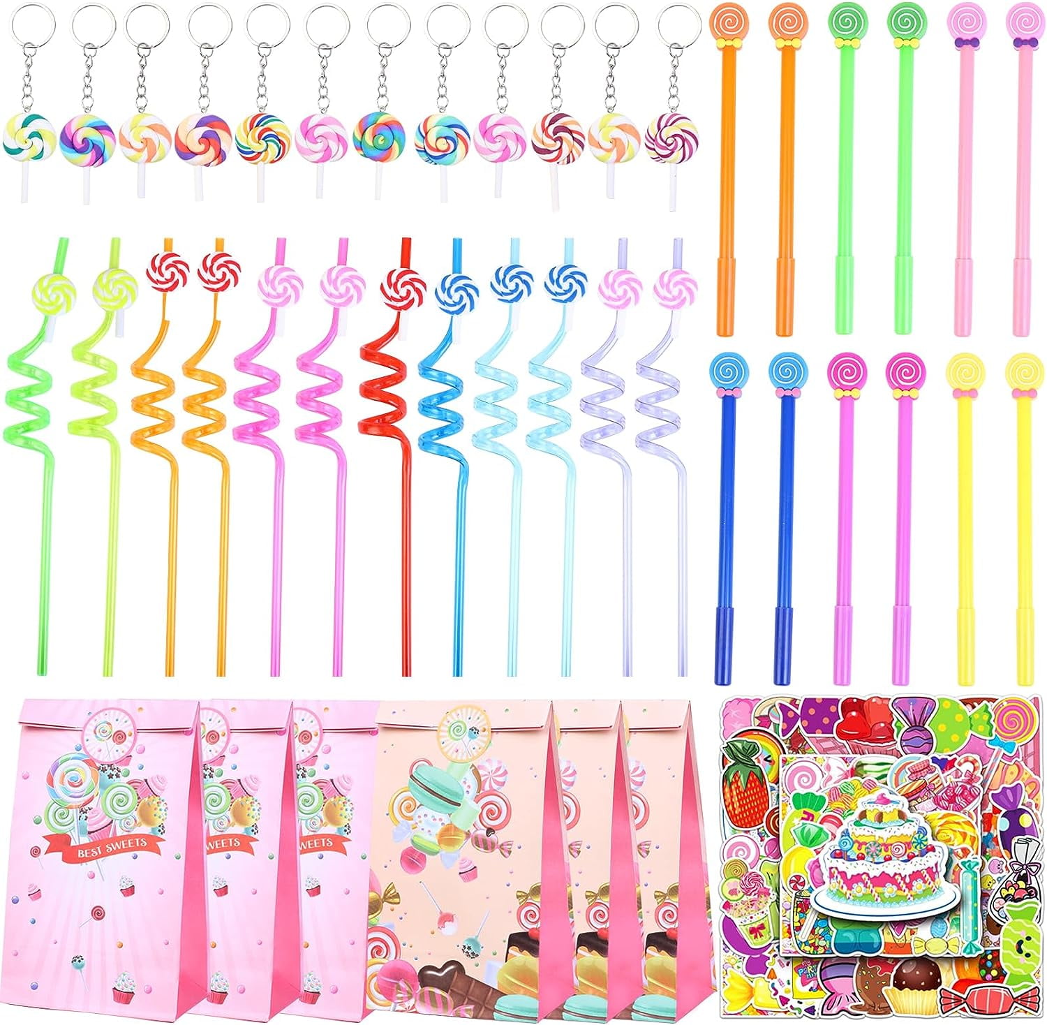 Jollyboom Candyland Party Set, 98Pcs with Keychains, Straws, Pens ...