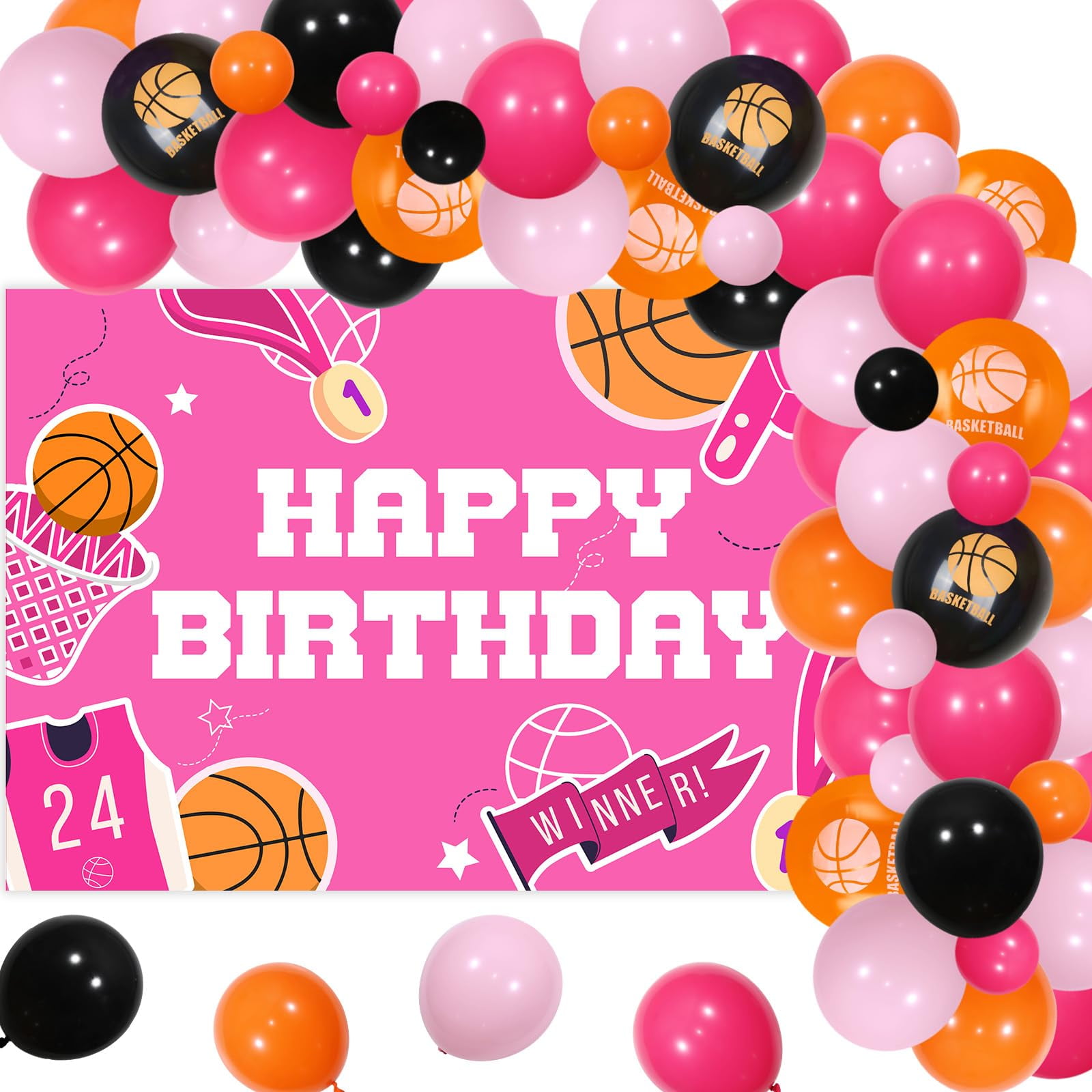 Jollyboom Basketball Birthday Party Decorations for Girls, Pink ...