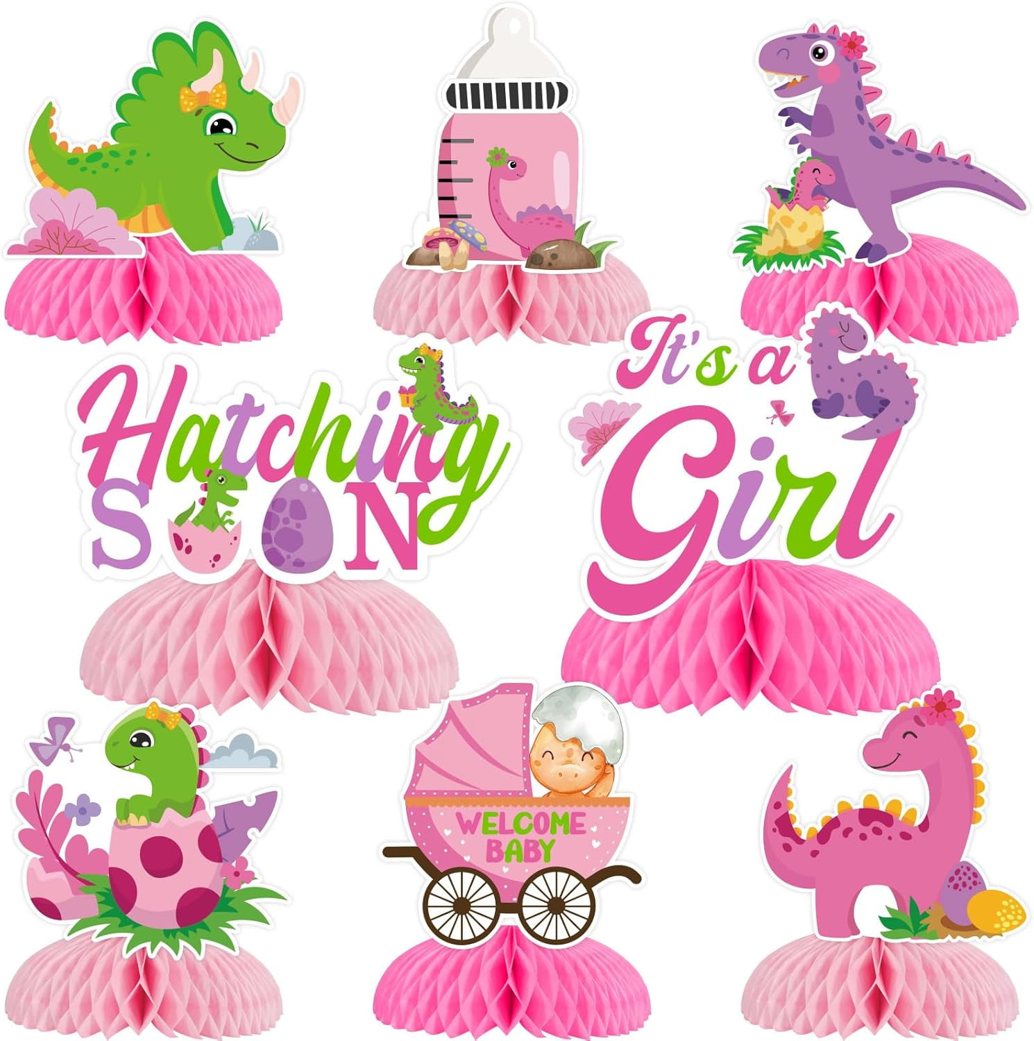 Jollyboom Dinosaur Baby Shower Decorations Honeycomb Centerpieces ...