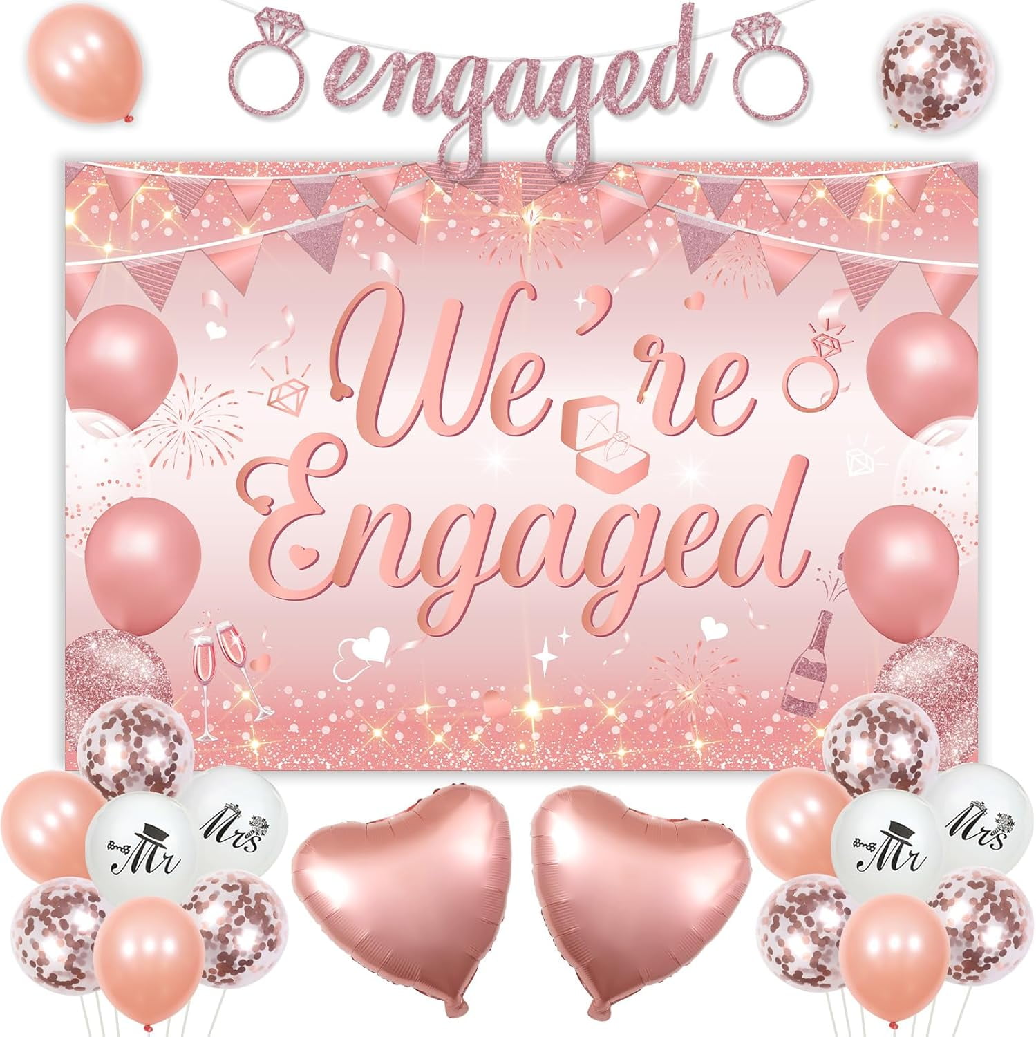 Jollyboom Engagement Party Decorations, Rose Gold We are Engaged ...