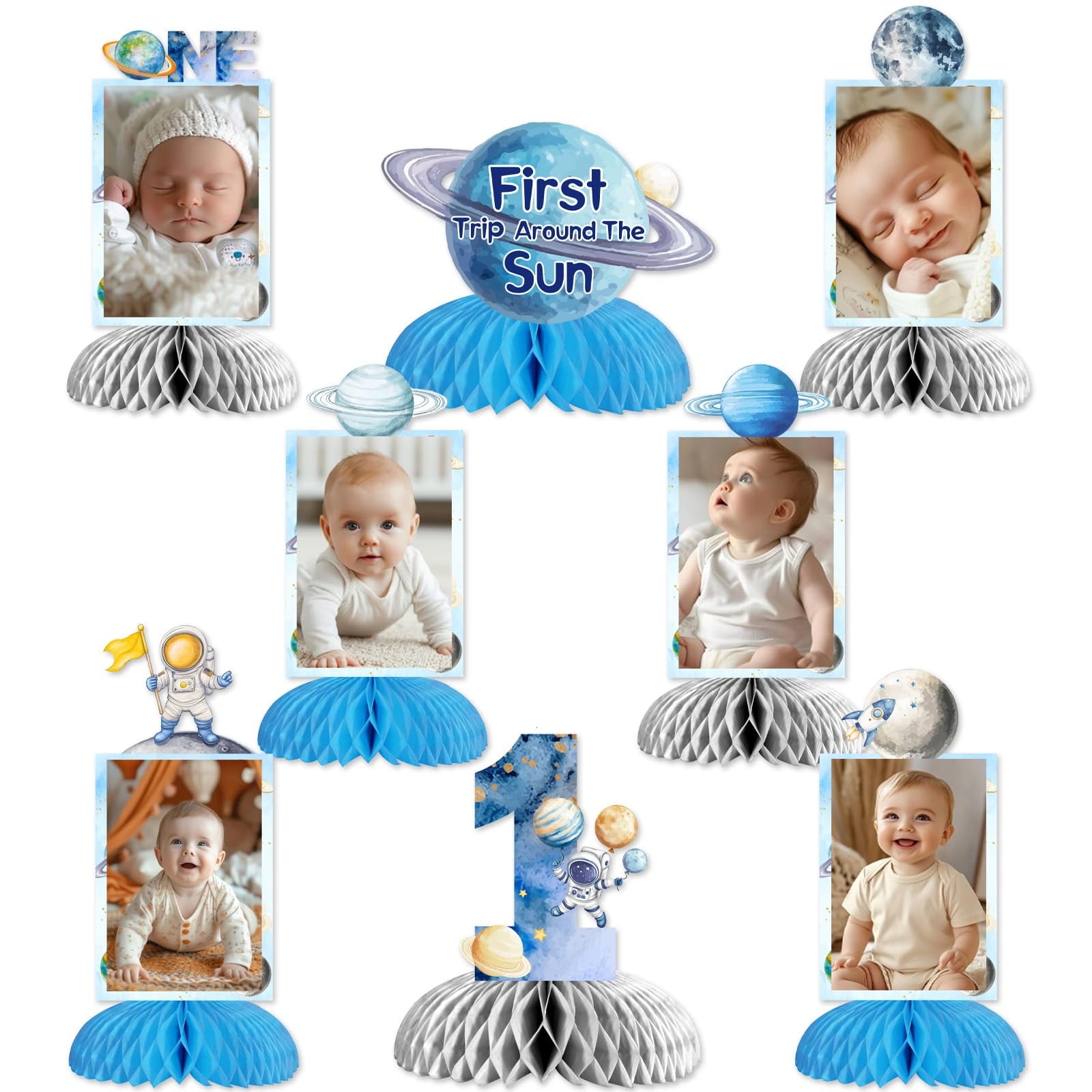 Jollyboom First Trip Around The Sun Decorations Boy, Space 1st Birthday Photo Table Honeycomb ...
