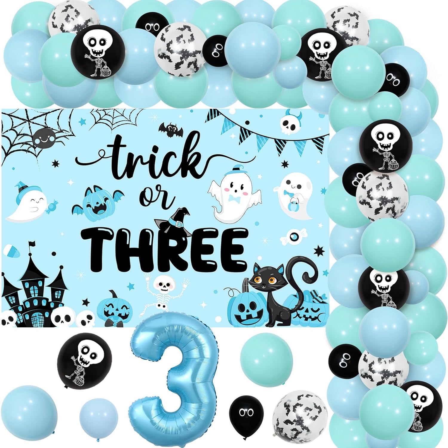 Jollyboom Halloween 3rd Birthday Party Decorations Boy, Trick Or Three ...
