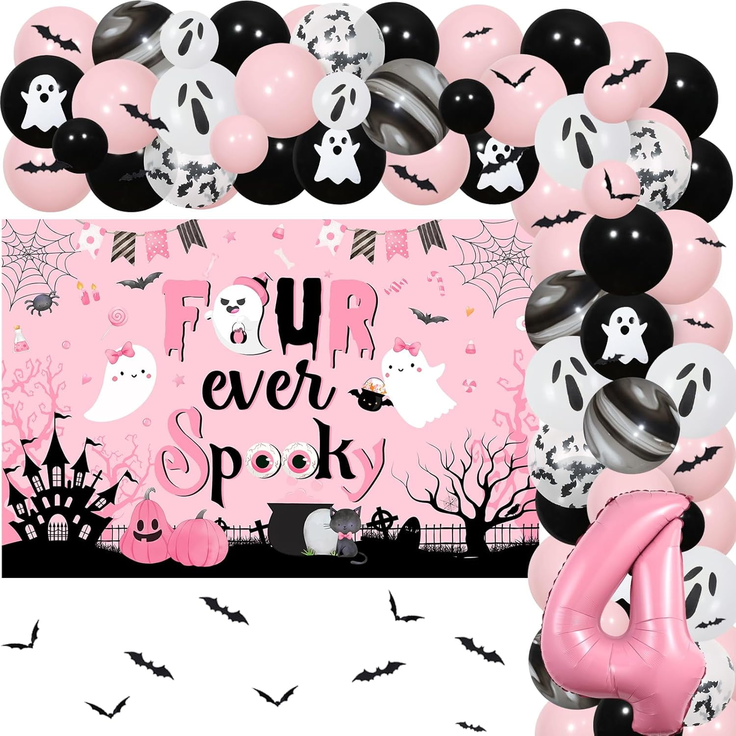 Jollyboom Halloween 4th Birthday Party Decorations Girl, Four Ever ...