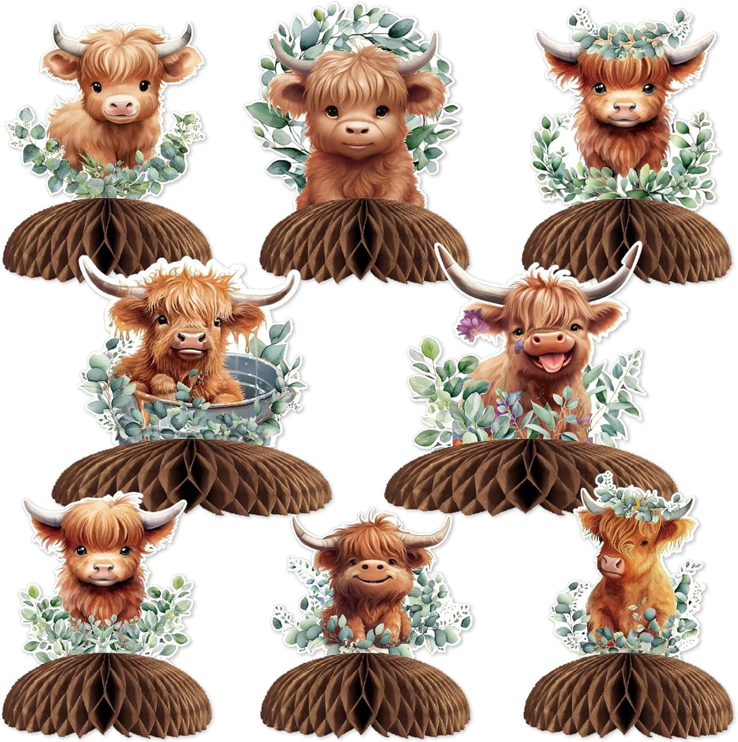 Jollyboom Highland Cow Baby Shower Decorations, 8pcs Greenery Highland ...