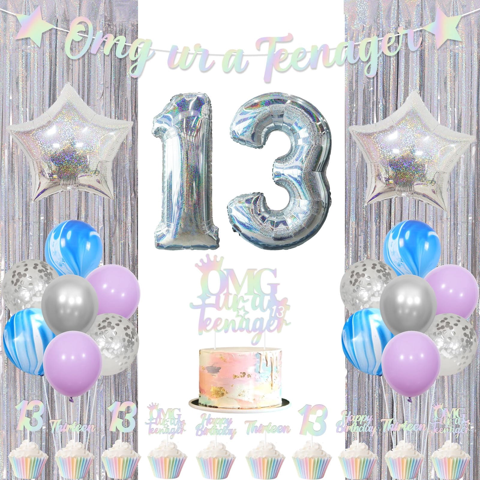 Jollyboom Iridescent 13th FEV6 Birthday Decorations Girl, Omg Ur A ...