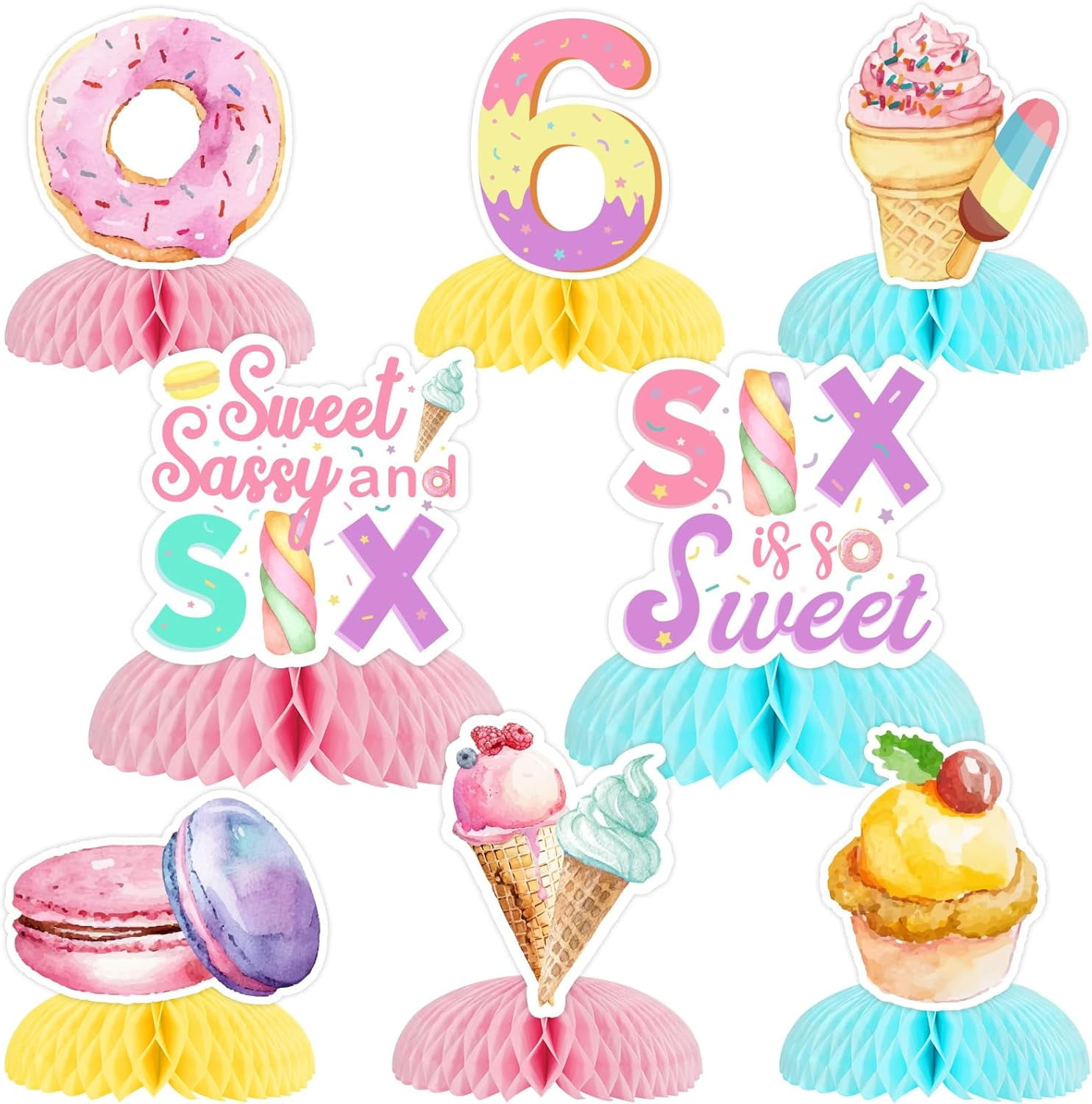 Jollyboom Sweet Sassy and Six Birthday Decorations Girls, Ice Cream 6th ...
