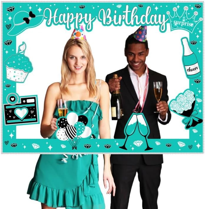 Jollyboom Teal Birthday Decorations Photo Booth, Turquoise Happy ...