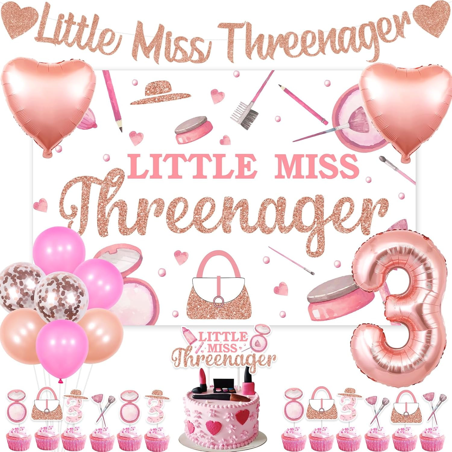 Jollyboom Threenager Birthday Decorations Girl, Little Miss Threenager ...