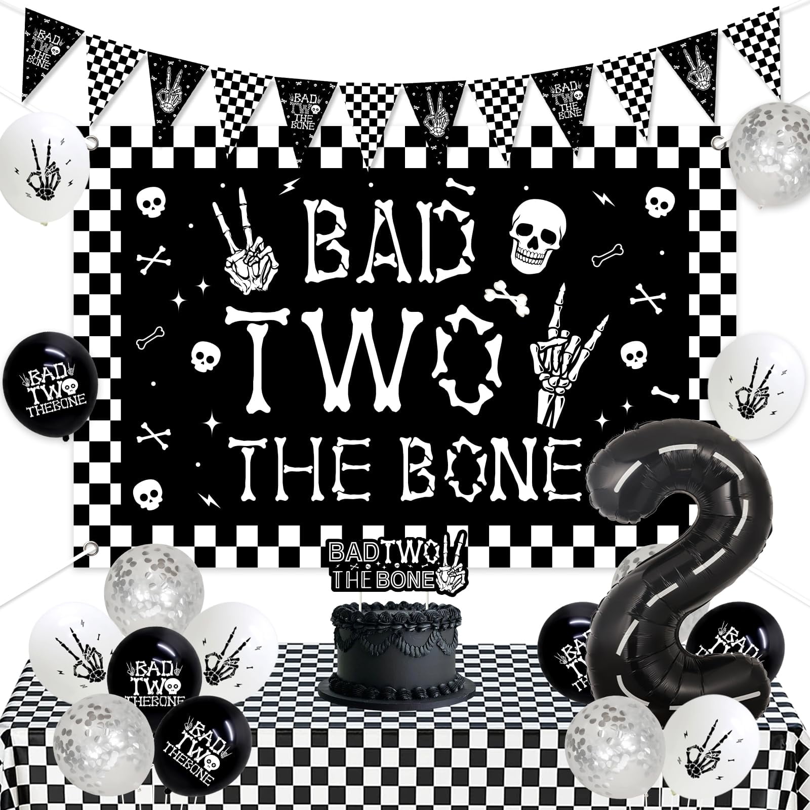 Jollyboom Two The Bone Party RST1 Decorations Boy 2 The Bone Backdrop ...