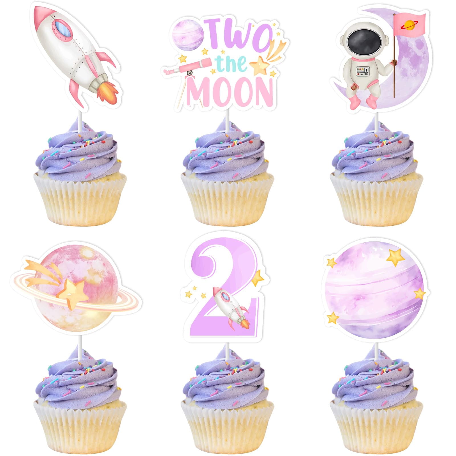 Jollyboom Two The FEV6 Moon Birthday Decorations, 36pcs Outer Space 2nd ...