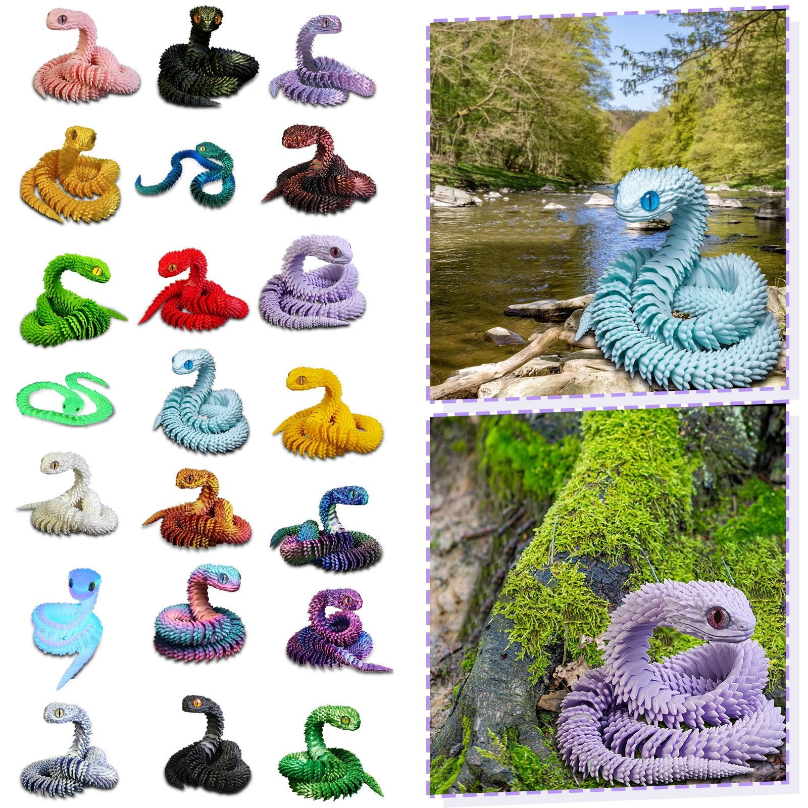 Jollyzo 11.8 inch 3D Printed Luminous Snake Toys Movable Joint ...