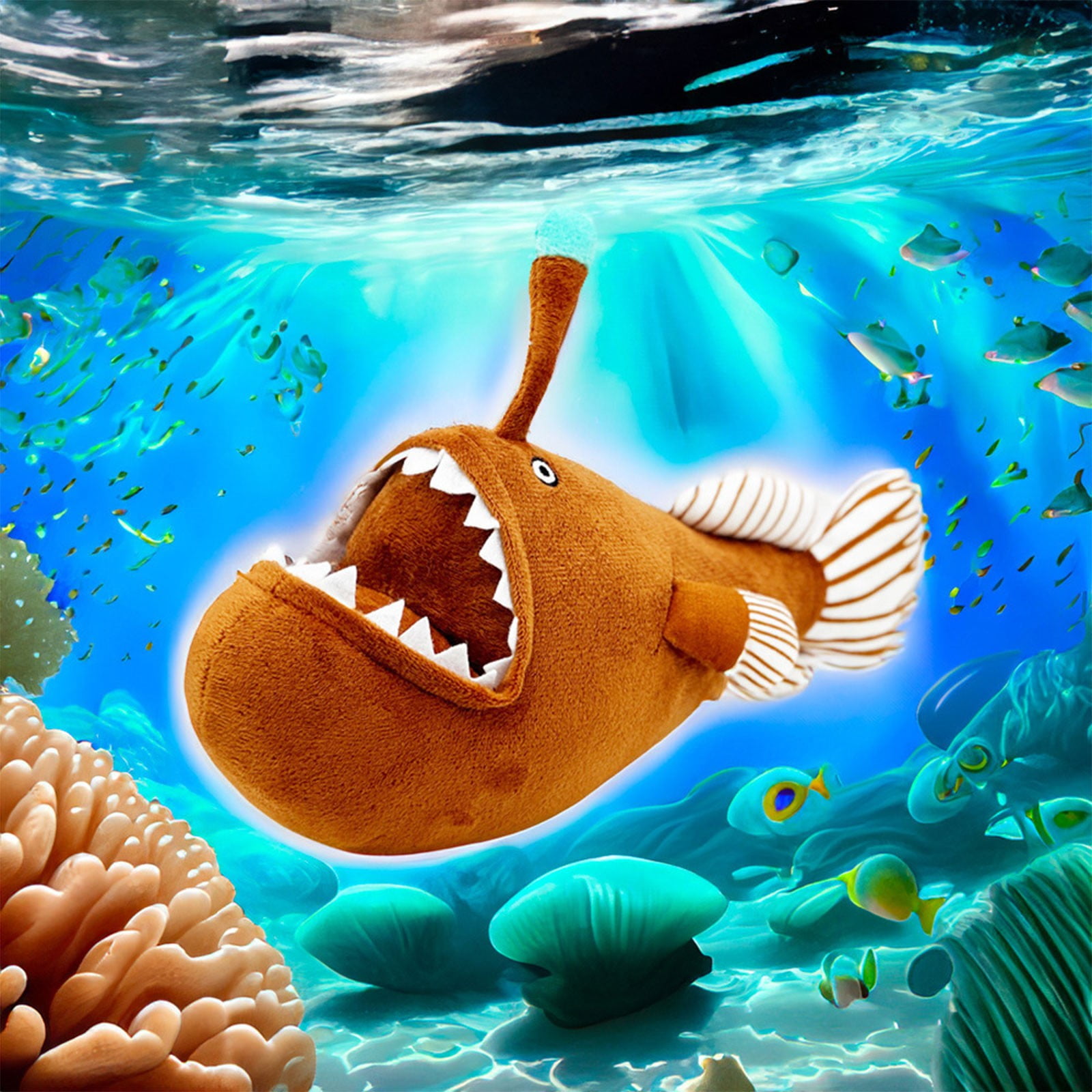 Jollyzo 11.8 inch Anglerfish Plush Toy - Cute Brown Anglerfish Creepy ...