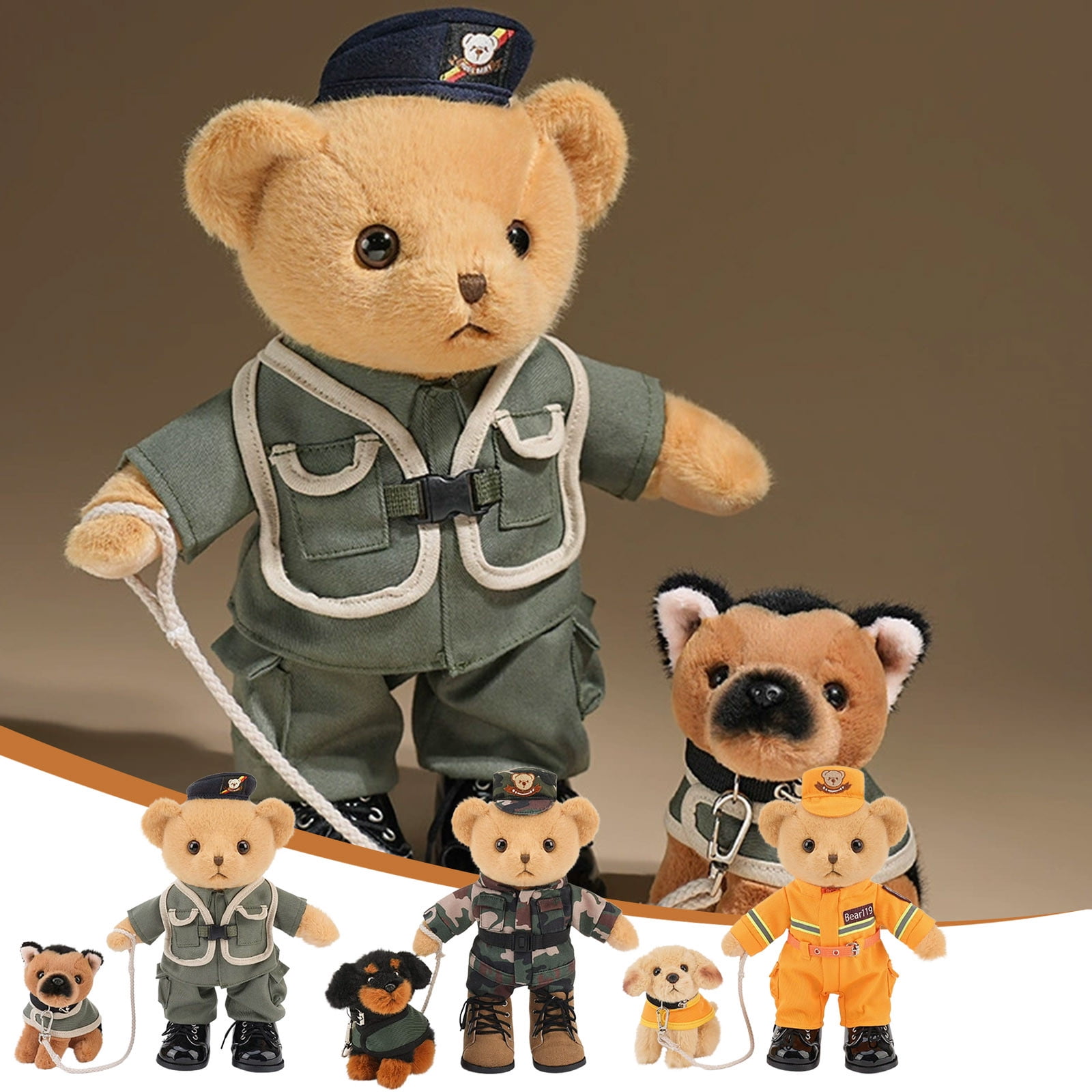 Jollyzo 11.8 inch Police officer Bear Stuffed Animal Holding Dogs Plush ...