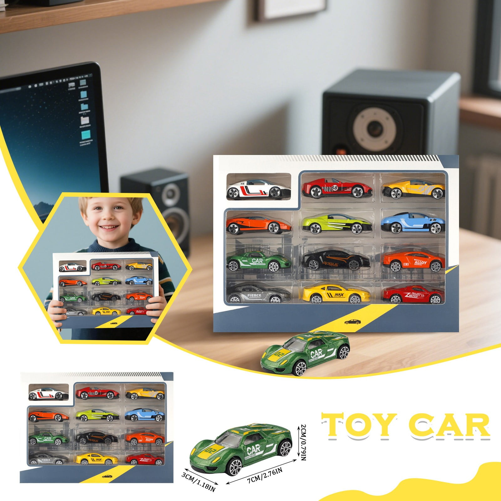 Jollyzo 12 Pack Alloy Car Model Toys, Friction Power Toy Cars Push and ...