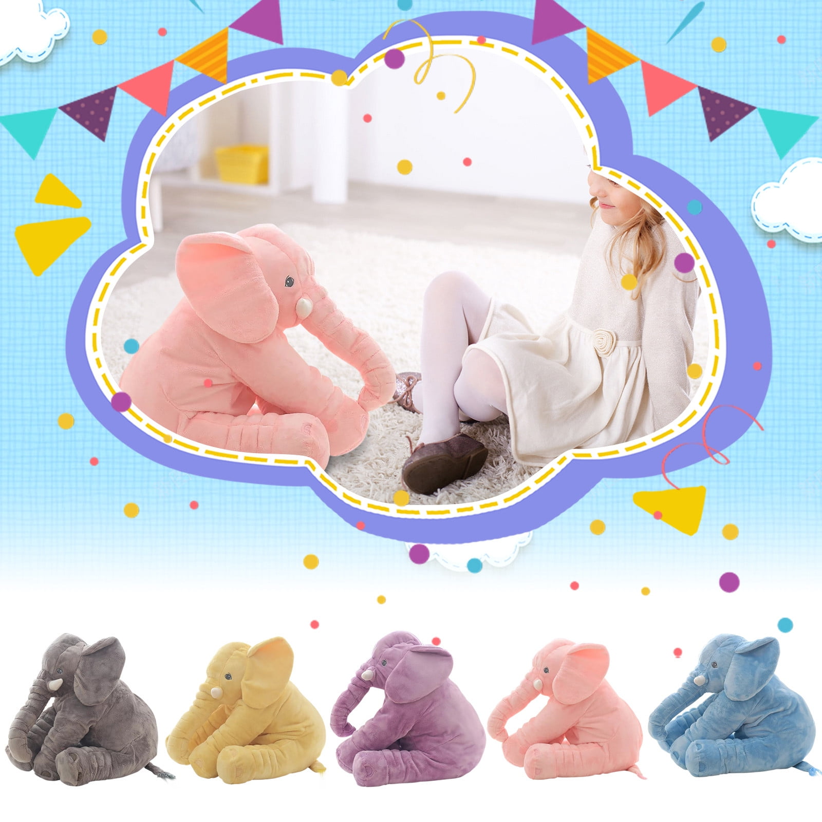 Jollyzo 15.7 inch Fuzzy Elephant Stuffed Animal, Soft Stuffed Elephant ...