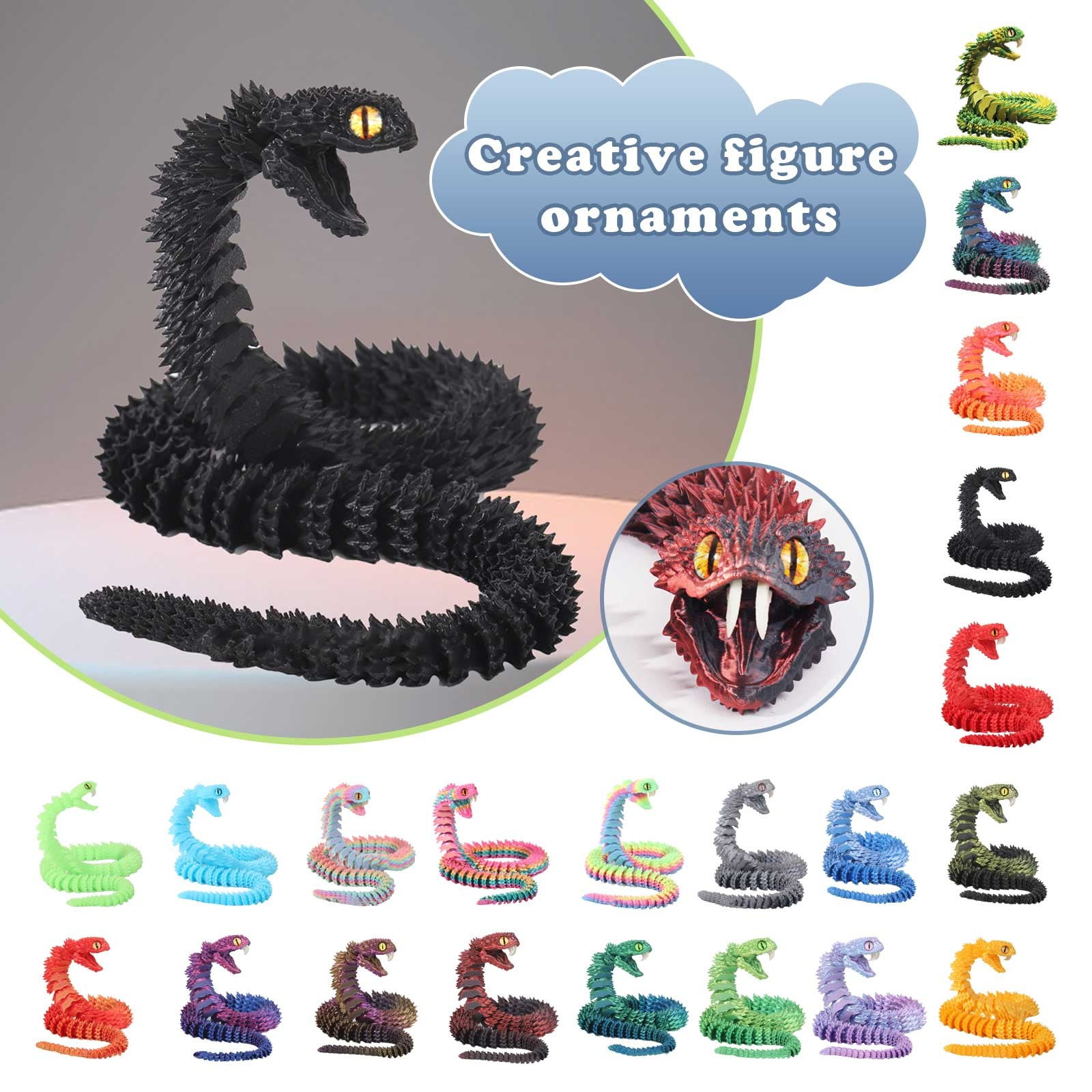 Jollyzo 17.7 inch 3D Printed Luminous Snake Toys Movable Joint ...