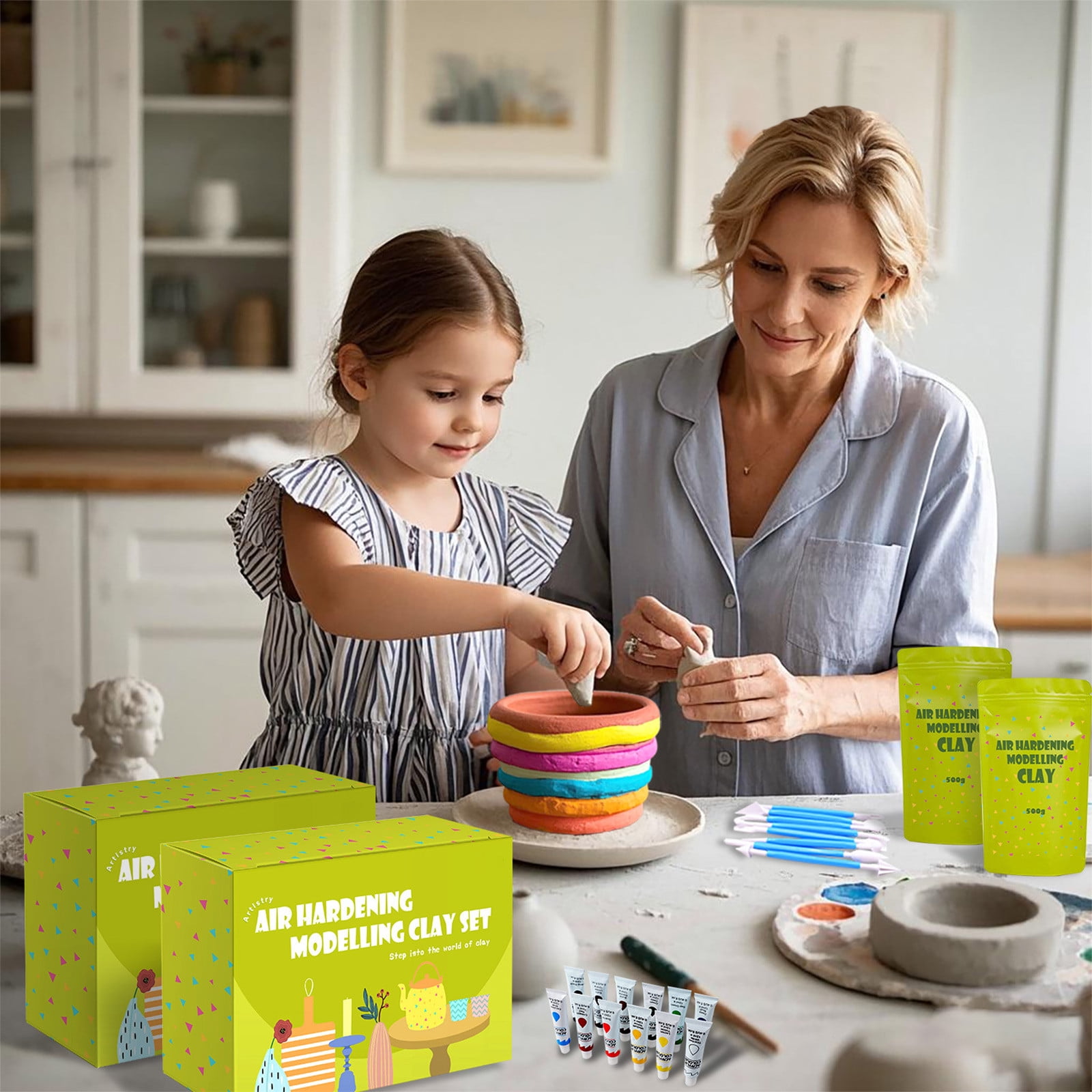 Jollyzo Air Dry Stone Effect Modelling Clay Kit 100ml, Non-Baking ...