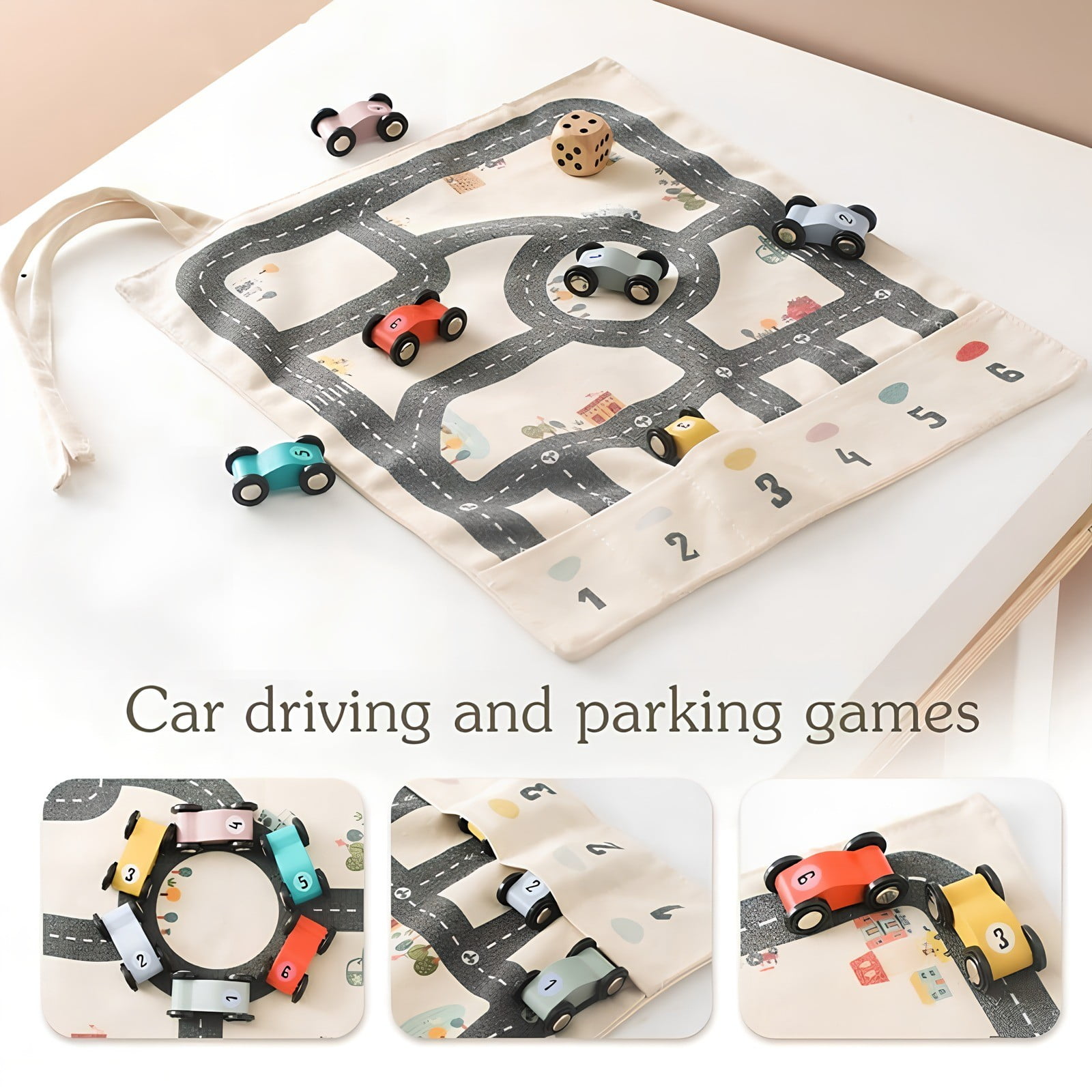 Jollyzo Canvas Car Toy Set, Canvas Road Map Game Set, 6 Wooden Cars ...