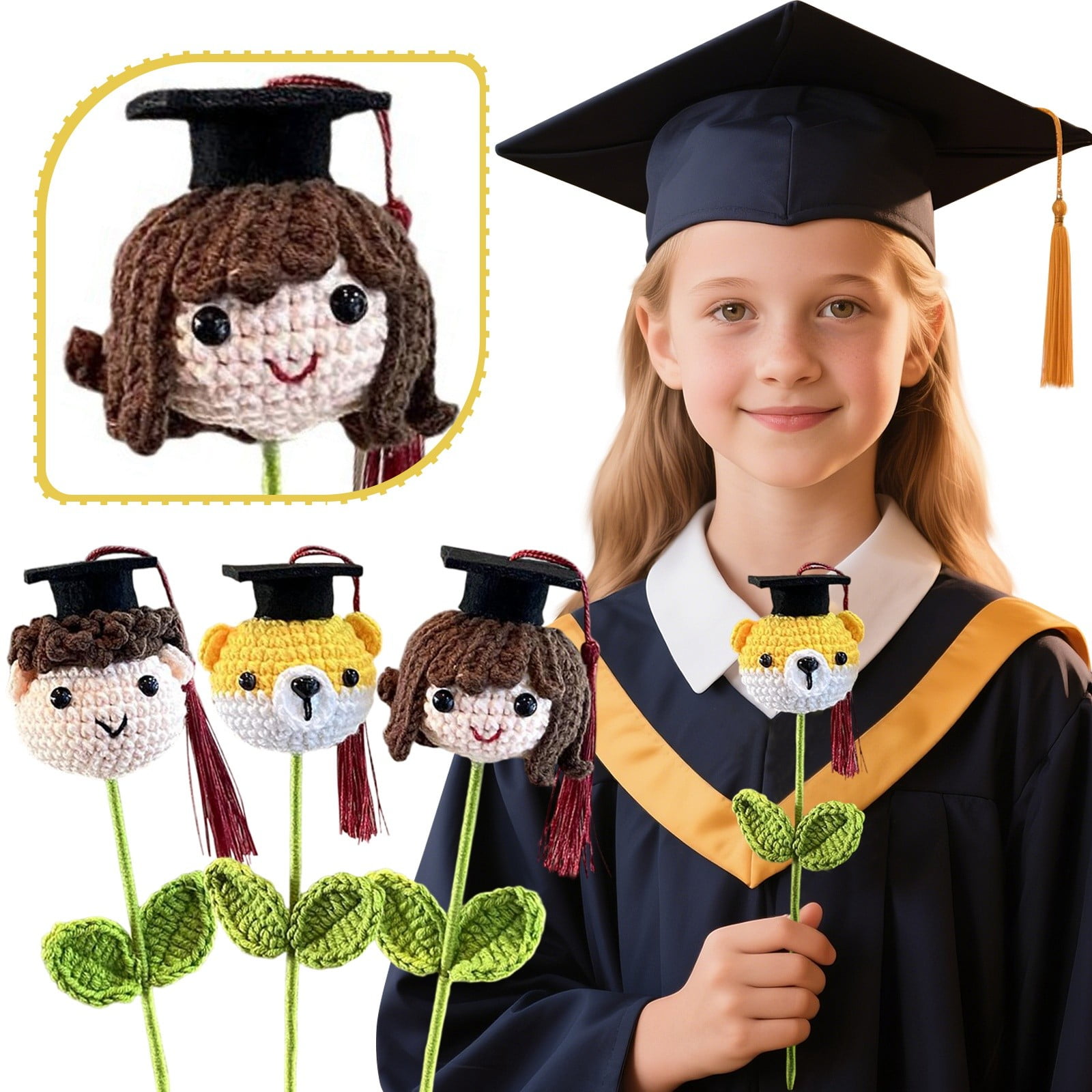 Jollyzo Crochet Graduation Theme Bouquet Picks Knitted Artificial ...
