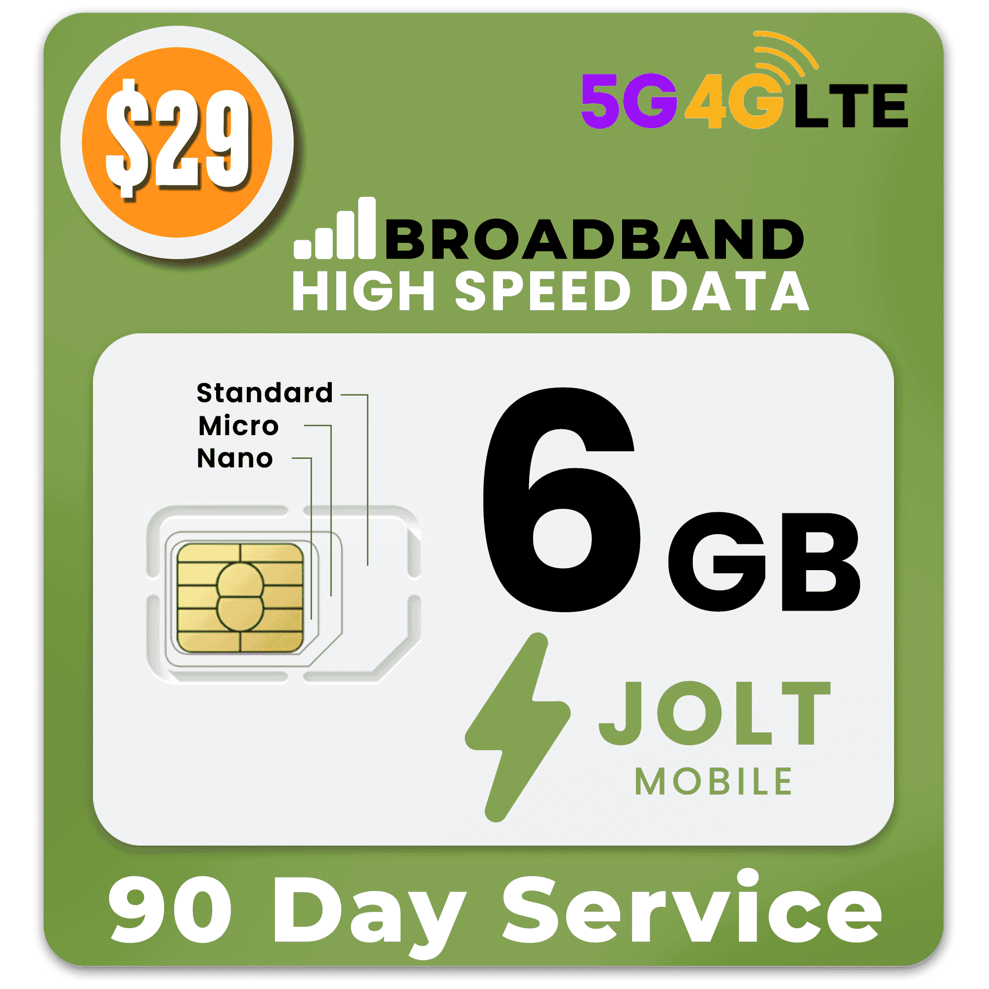 Jolt Broadband 6GB High Speed Data SIM Card– 30 Days of 5G 4G LTE | For ...
