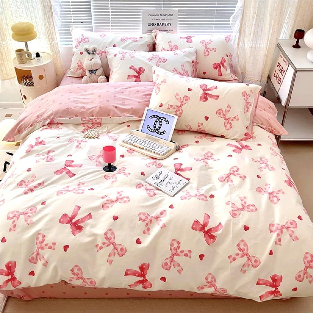 Jolusere Pink Bowknot Girls Comforter Set Twin Size, 3 Pieces Bows ...