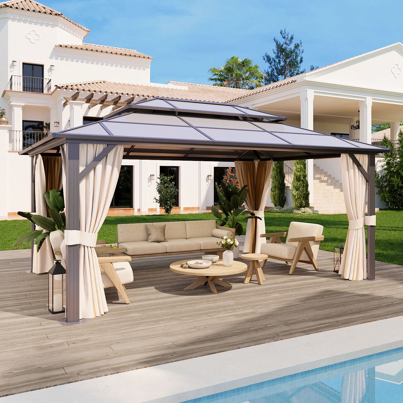 JolyDale 12'x16' Outdoor Hardtop Gazebo, Double Polycarbonate Roof ...