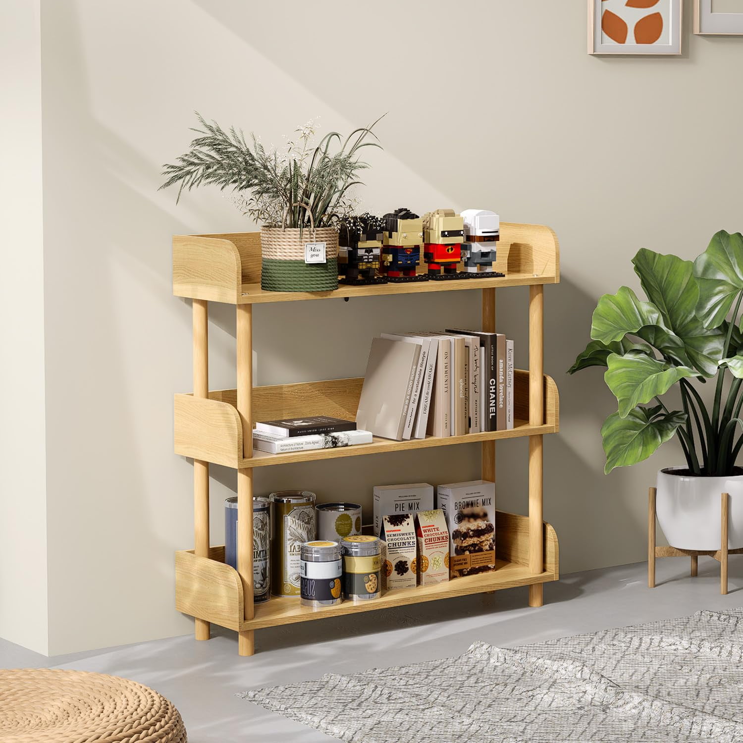 JolyDale 3-Tier Wooden Open Bookshelf, Morden Display Shelf with Free ...