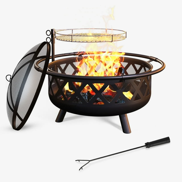 JolyDale 30 inch Outdoor Fire Pit with Cooking 2 in 1 Grate Wood ...