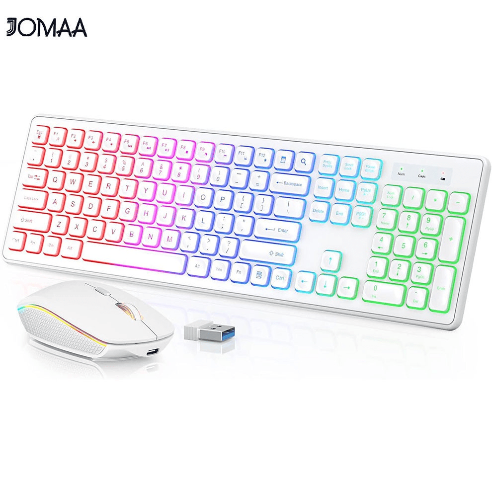 Jomaa Colors Backlit Wireless Keyboard and Mouse Set Rechargeable USB ...