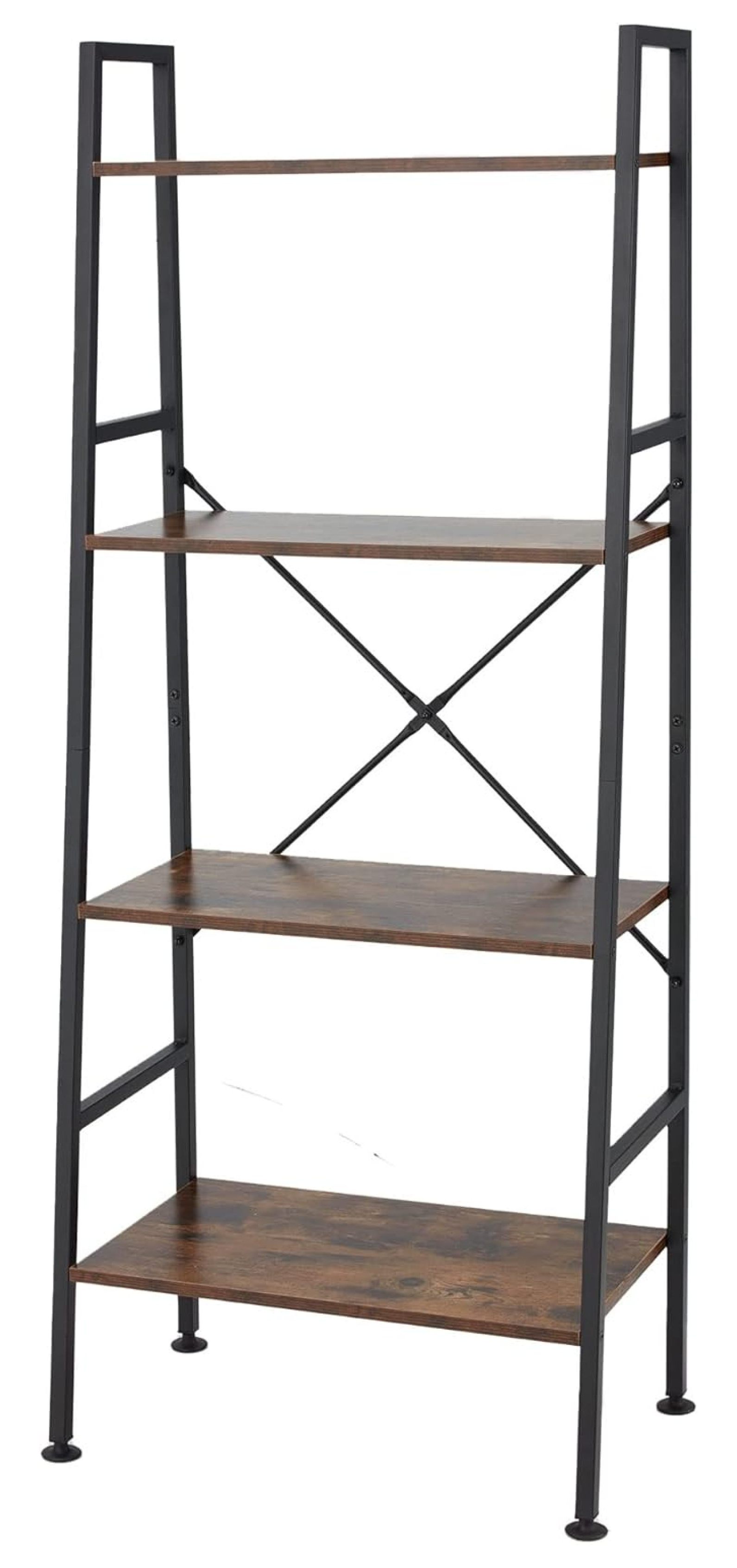 Jomeed Rustic Modern 4 Tier Wood and Steel Multifunction Bookshelf ...