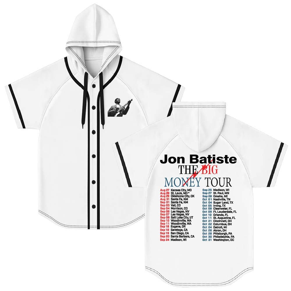 Jon Batiste The Big Money Tour 2025 Merch Hooded Baseball Jersey Short Sleeve Shirt Women Men ...