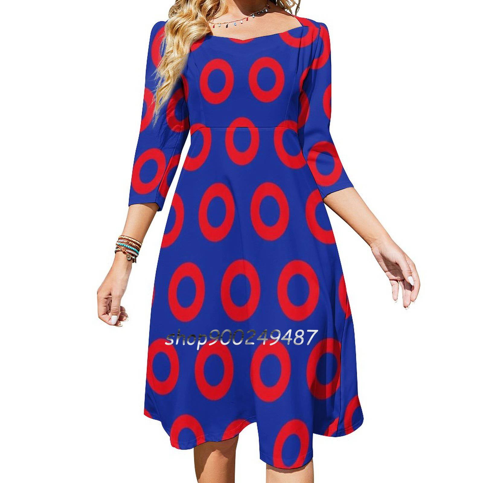 Jon Fishman-Phish Drummer Red Circle Print Flare Dress Square Neck ...