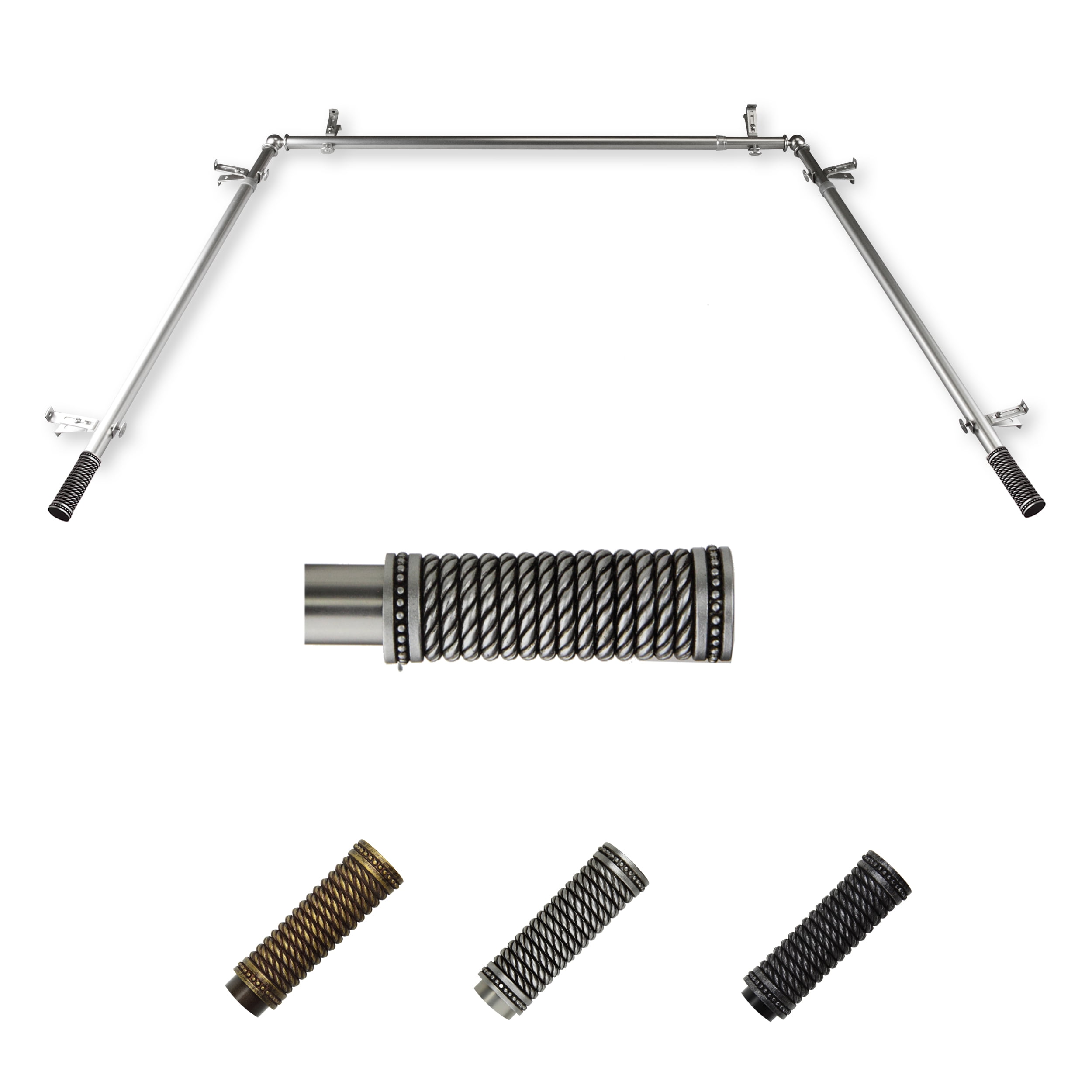Jonah 13/16" Bay Window curtain rod 20"-36", 38"-72" - Satin Nickel ...
