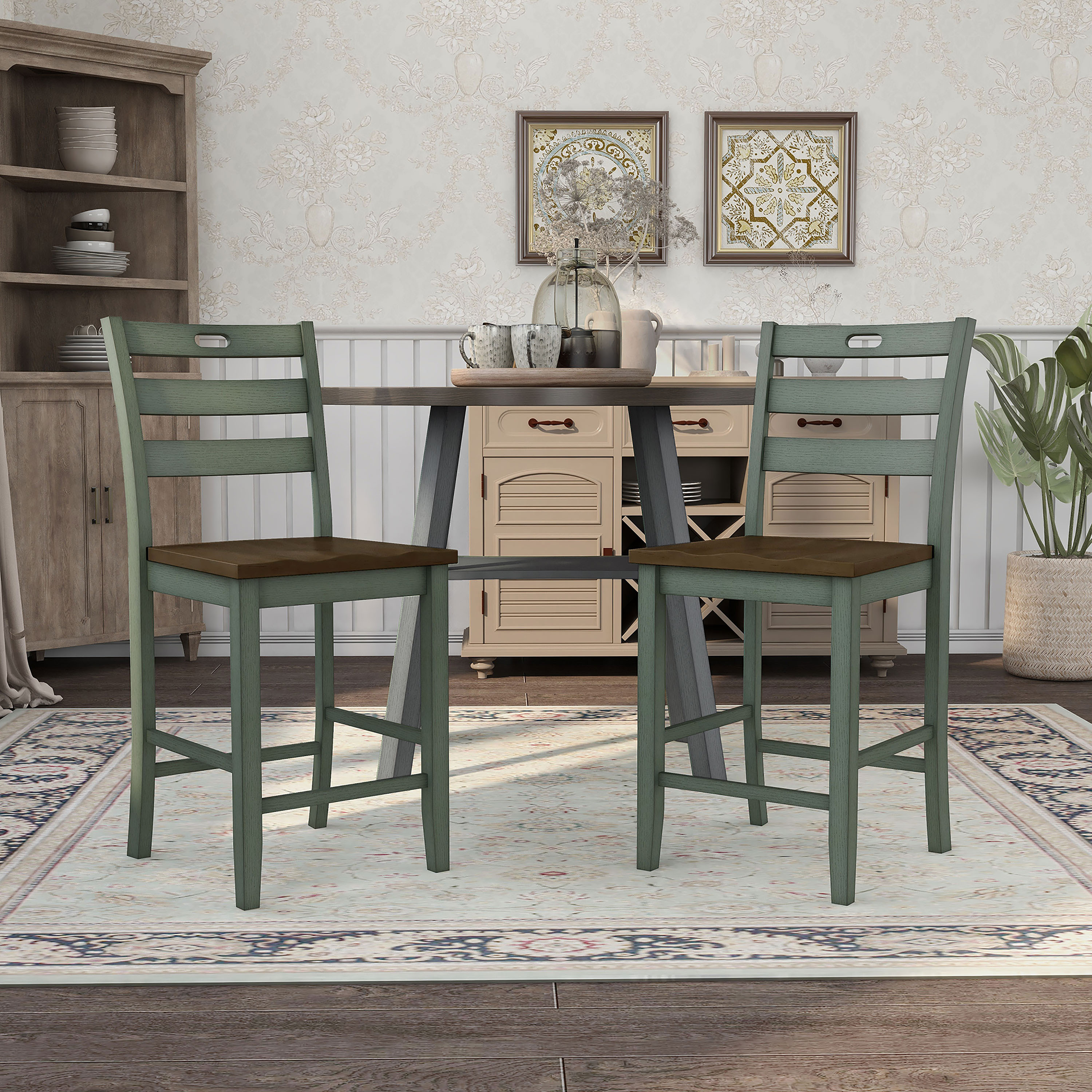 Jonah Ladder Back Solid Wood Counter Height Dining Chairs, Set of 2 ...