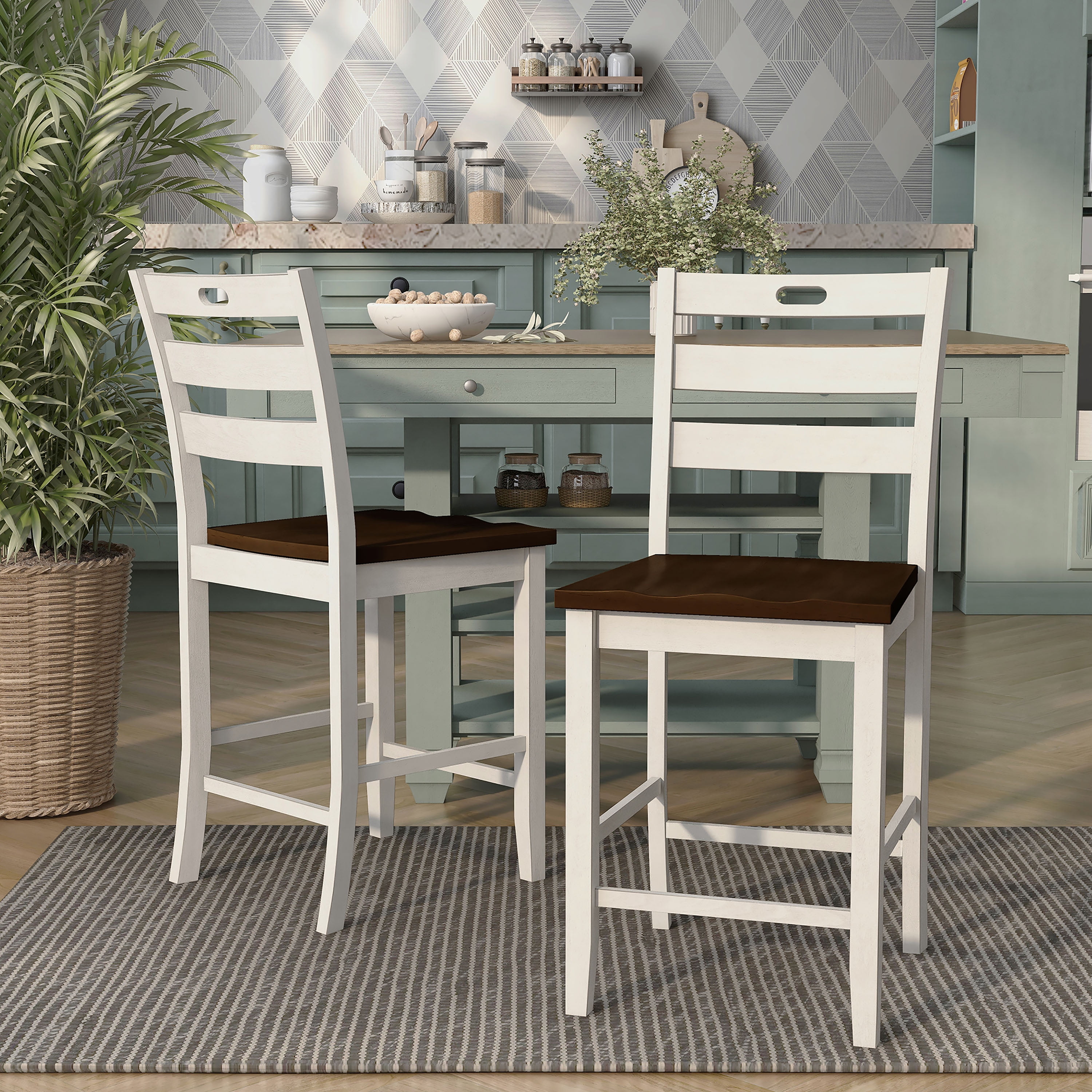 Jonah Ladder Back Solid Wood Counter Height Dining Chairs, Set of 2 ...