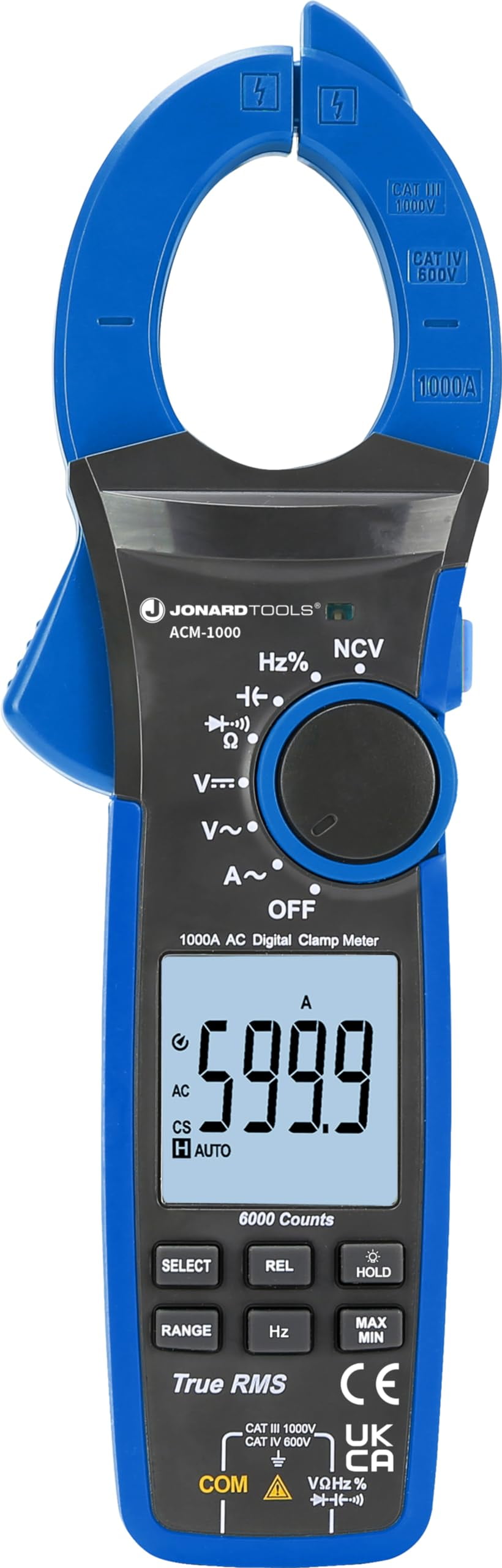 Jonard Tools ACM-1000 Digital Clamp Meter, 1000V/1000A TRMS Multimeter with 45mm Clamp, Non ...
