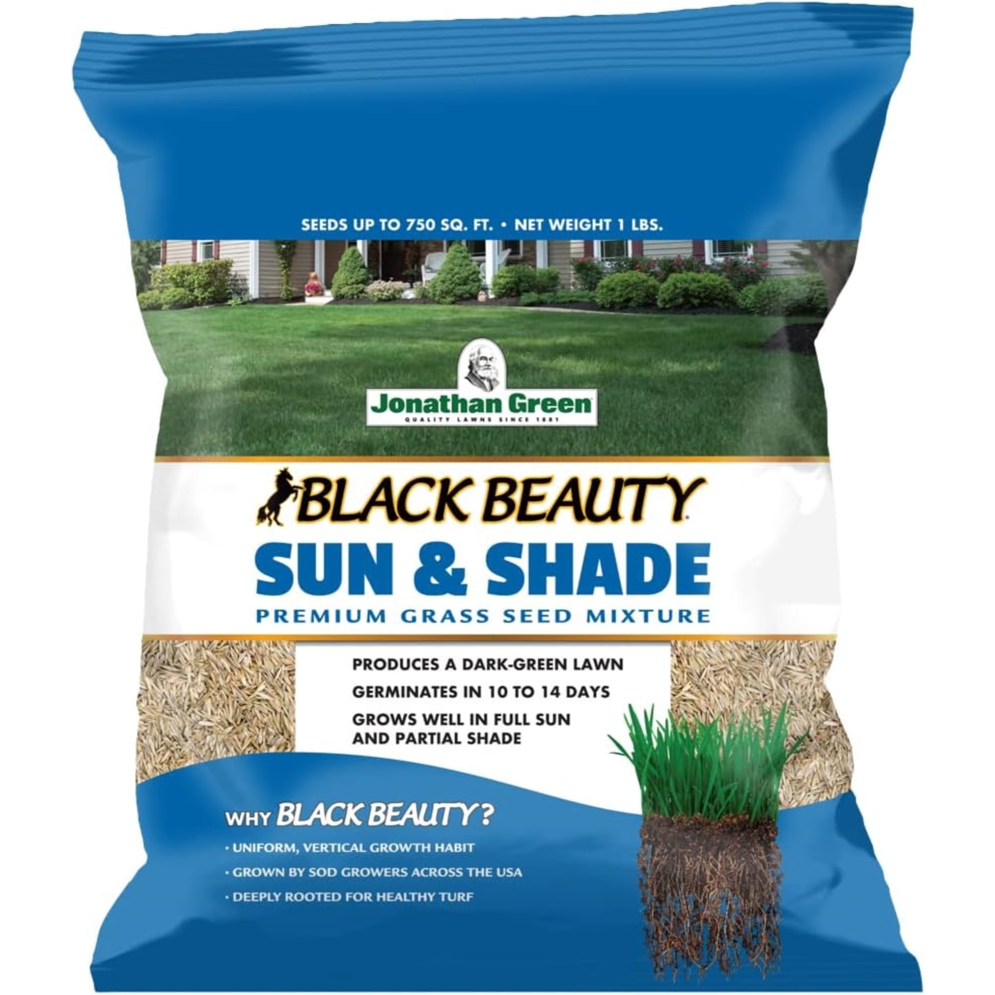 Jonathan Green, Sun & Shade Grass Seed, 12001, Thick Dark Green Lawn ...
